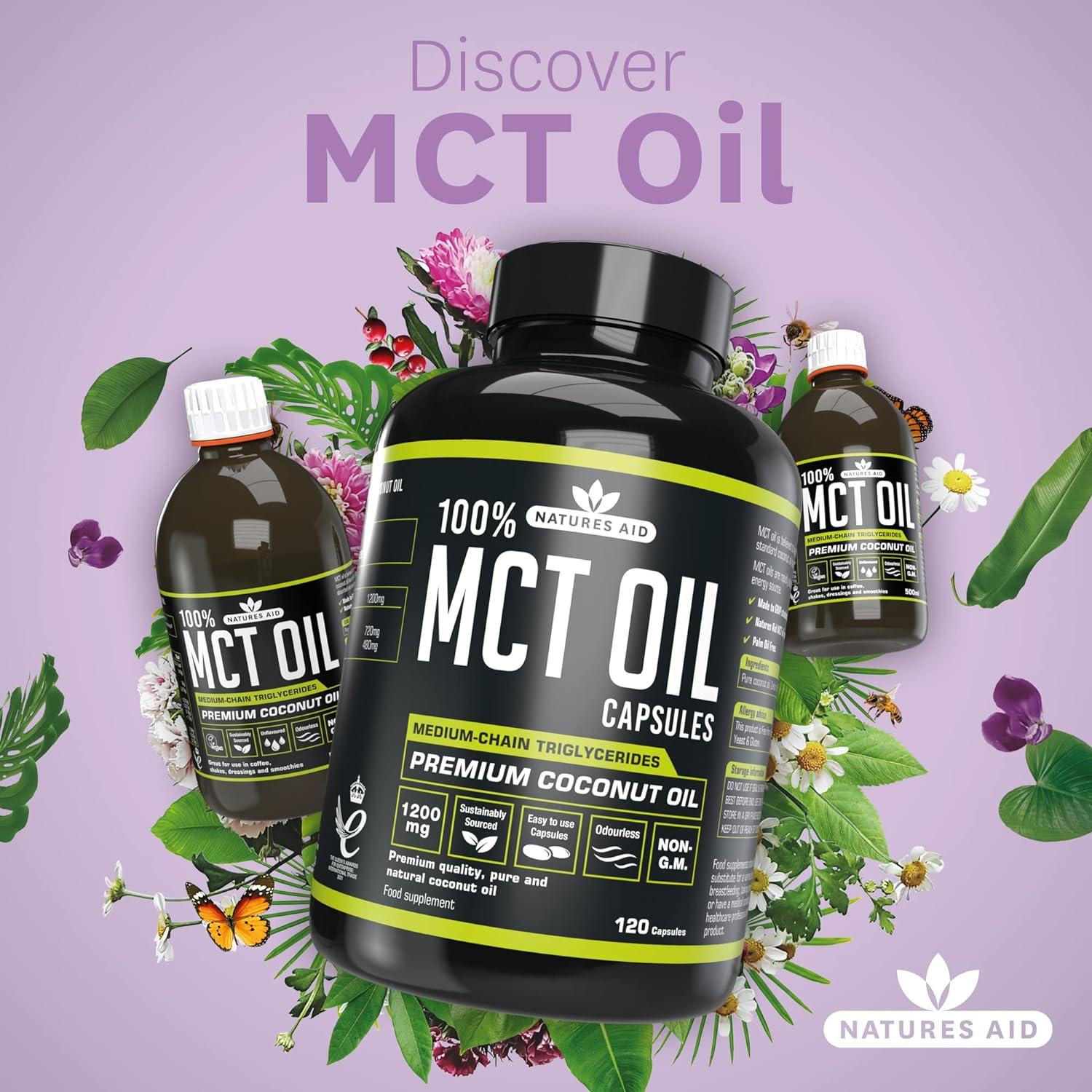 Natures Aid MCT Oil Capsules 120x1200mg - Pure Medium Chain ...