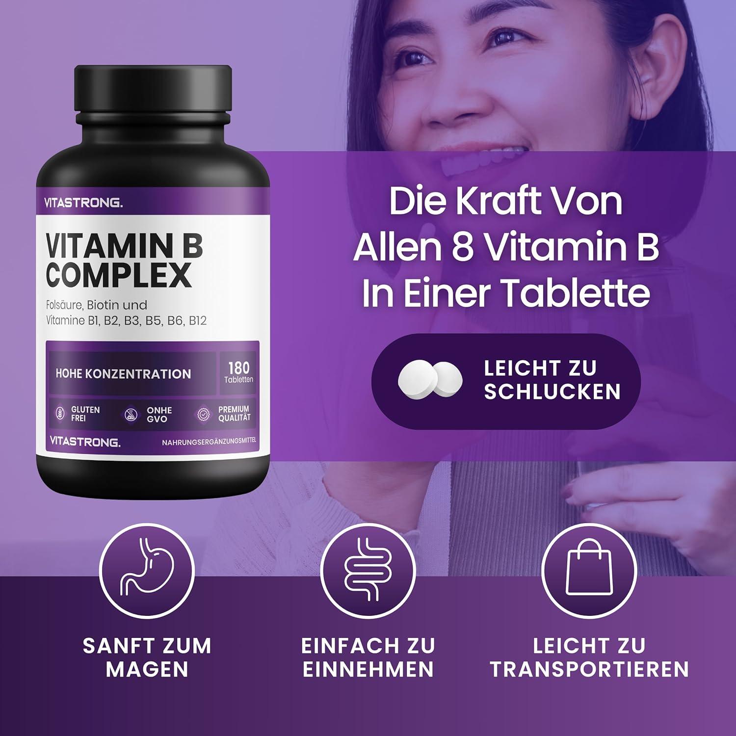 High Dose Vitamin B Complex - 180 Tablets with Biotin & Essential B ...