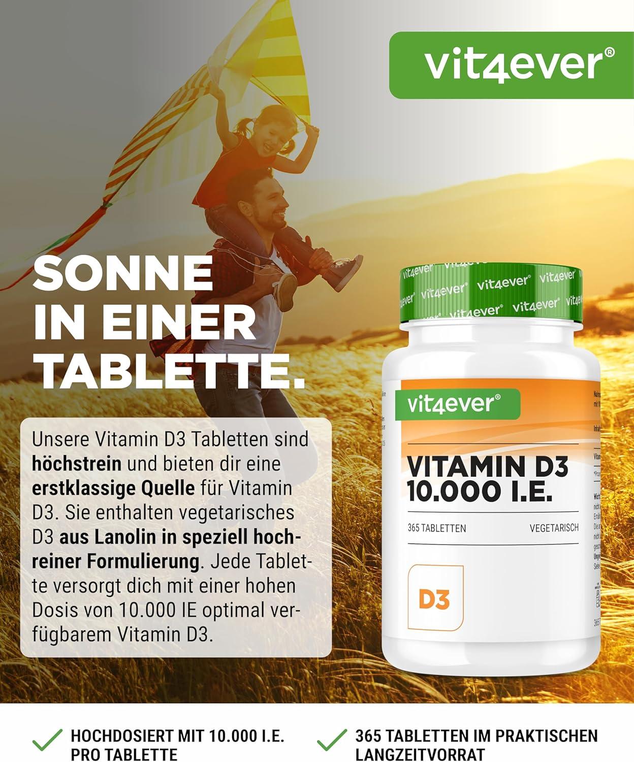 Buy Vitamin D3 10 000 IU Depot - 365 Vegetarian Tablets - High Purity ...
