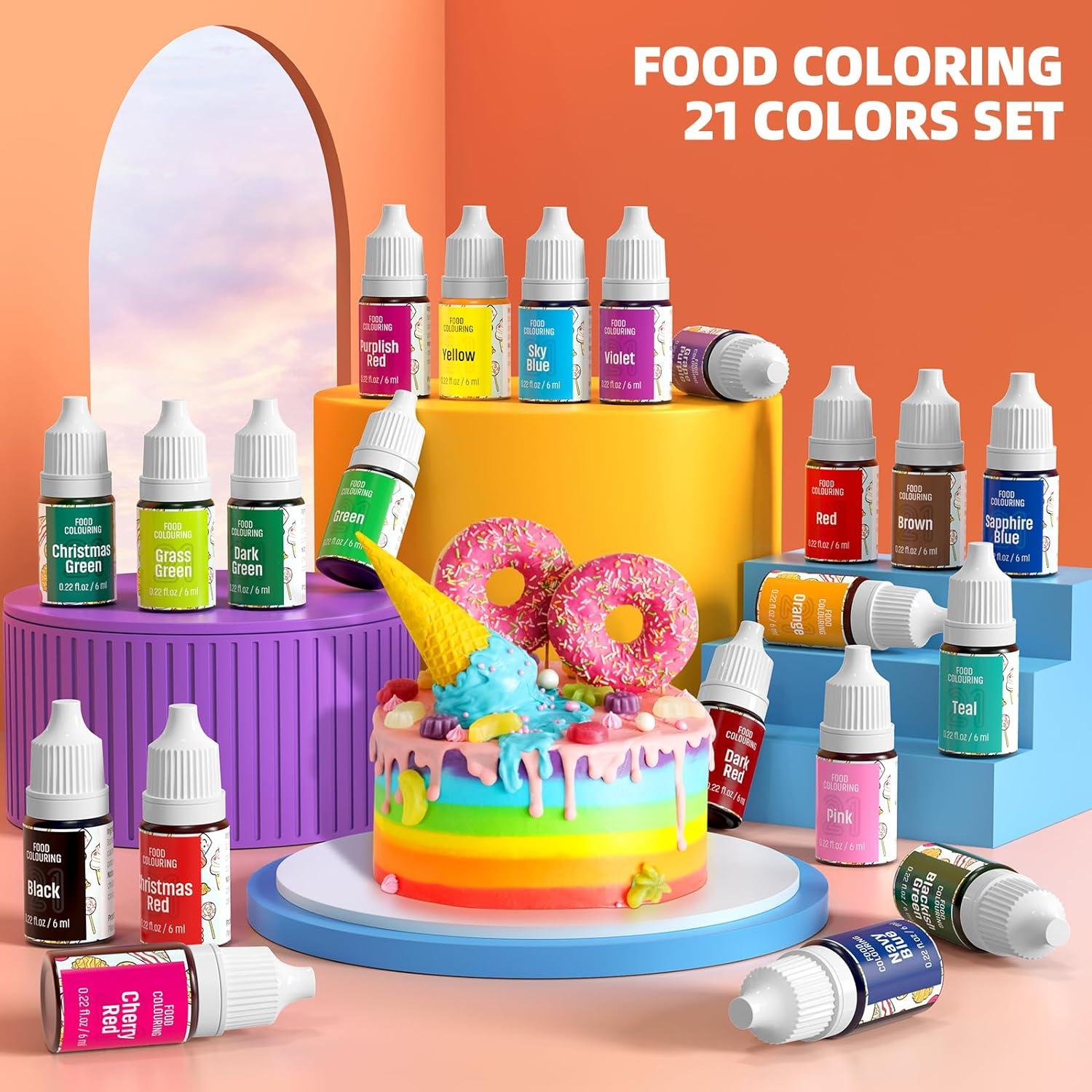 Food Colouring Liquid - 21 Colour Concentrated Food Colouring Set ...
