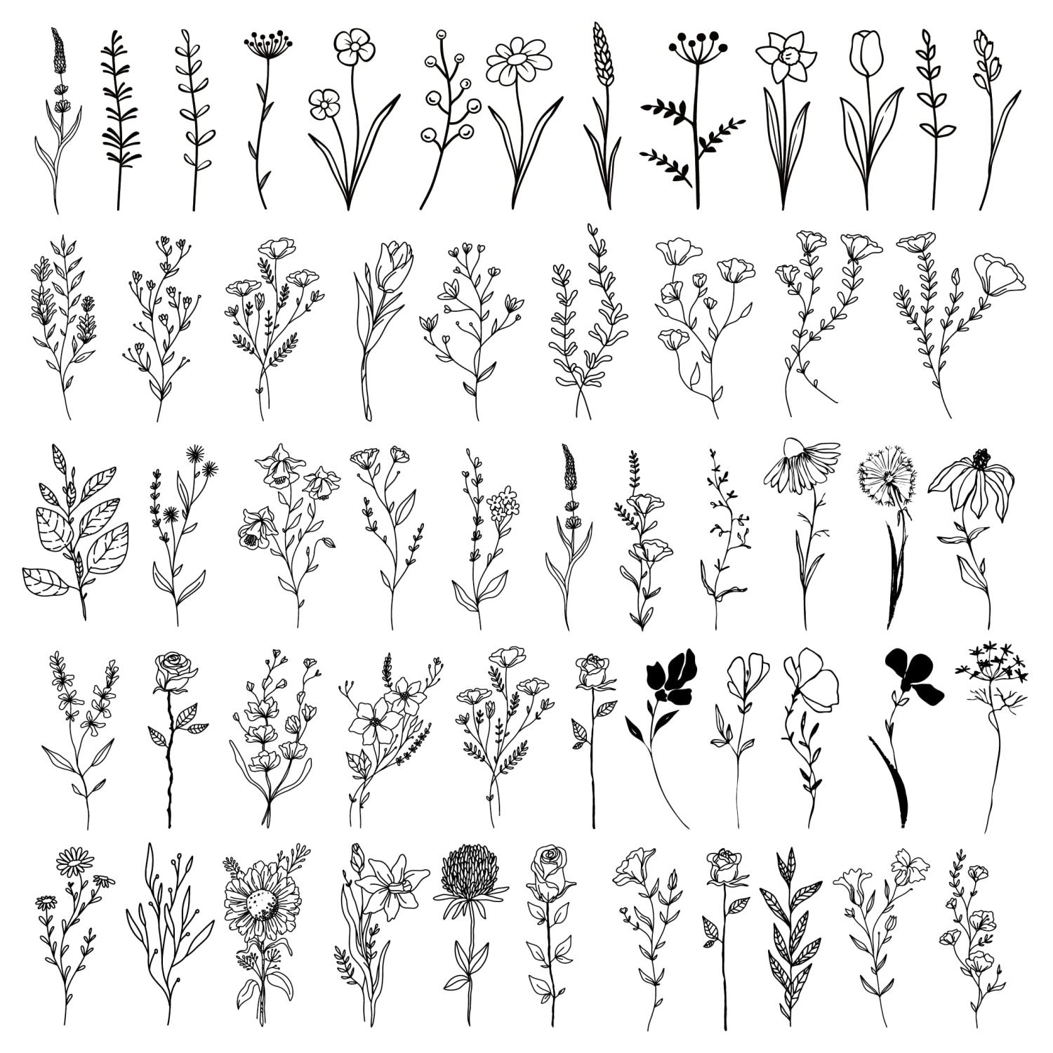 YAKAGO 16 Sheets Black Small Flower Temporary Tattoos for Women | 74 ...