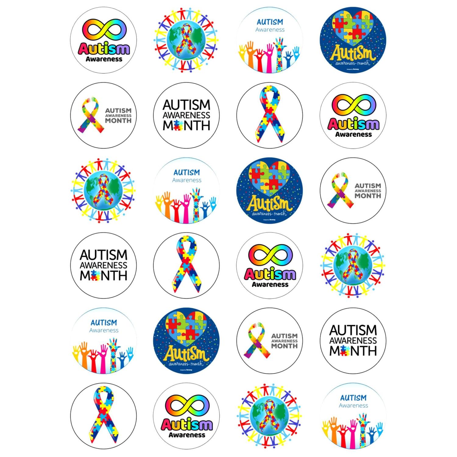 6 x Autism Awareness Mix Edible Wafer or Icing Cupcake Toppers Fun ...