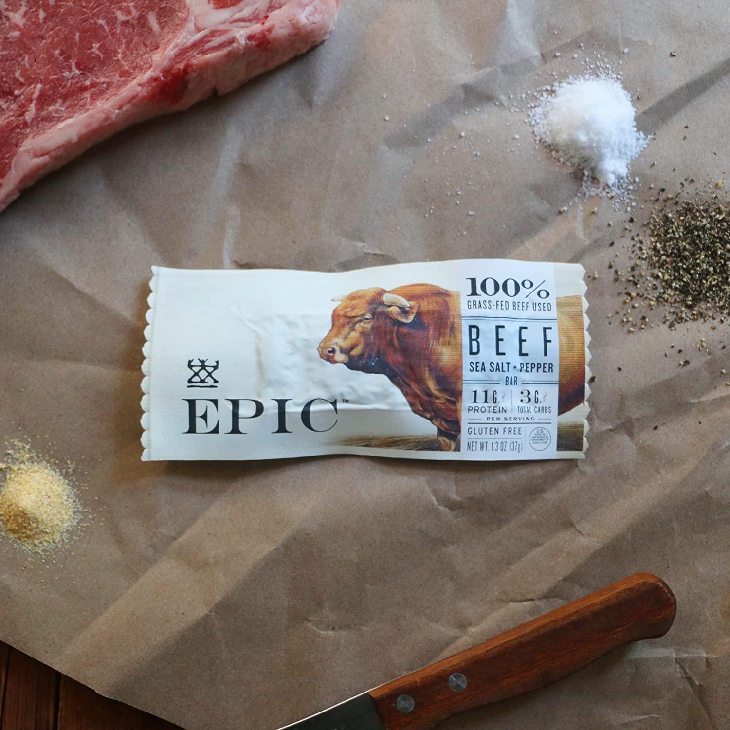 EPIC Beef Sea Salt + Pepper Protein Bar - Keto Friendly 12CT 1.3oz Bars ...