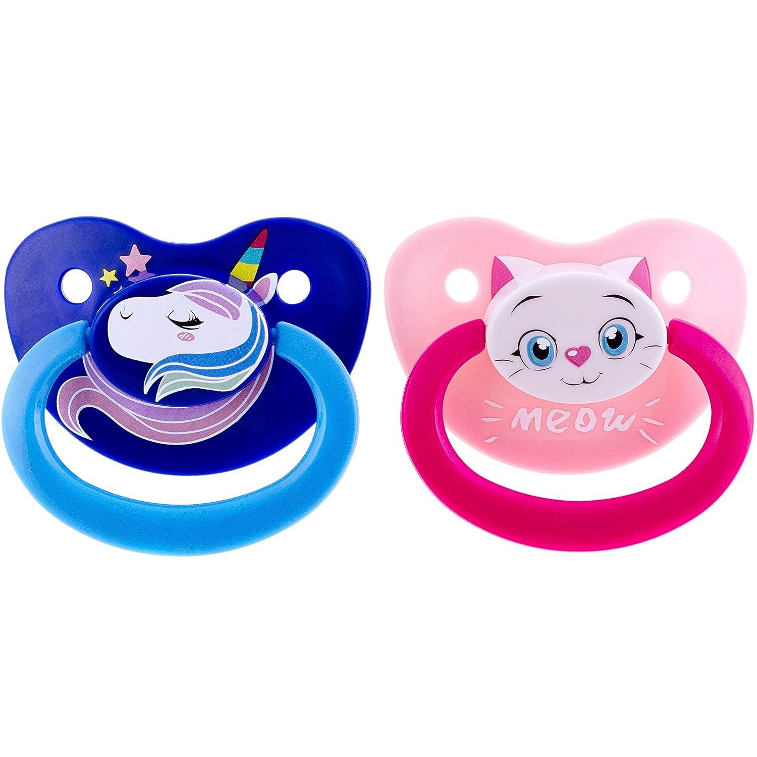 J&Or Adult Pacifier Dummy Set - Delighted Unikorn & Snuggly Cat (2 ...