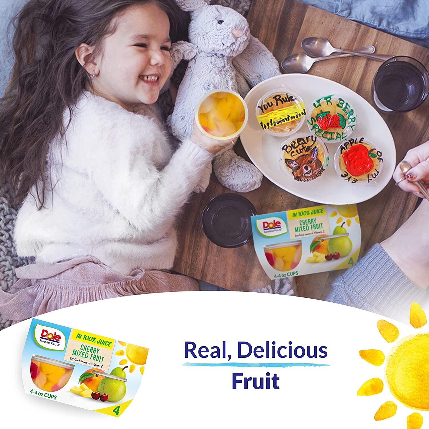 Dole Fruit Bowls Cherry & Mixed Fruit in 100% Fruit Juice, 4 oz, 4 ...