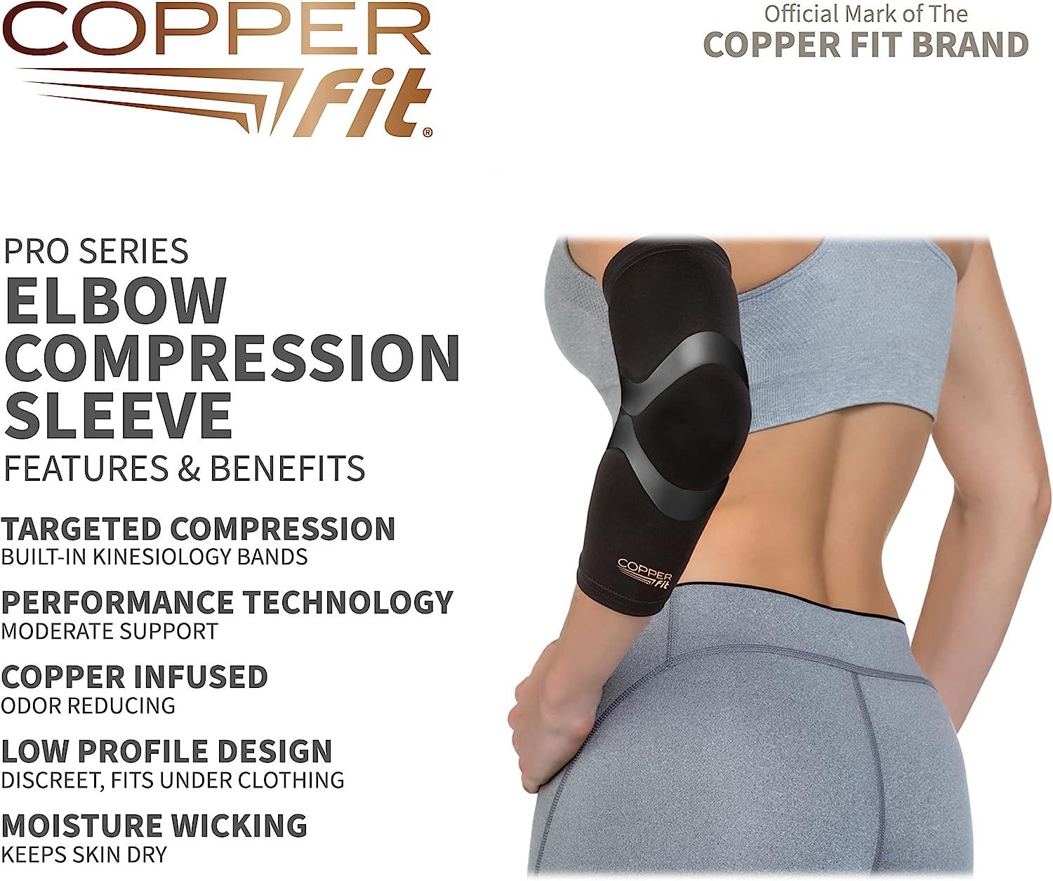 Copper Fit Pro Series Compression Elbow Sleeve - Large Black with ...