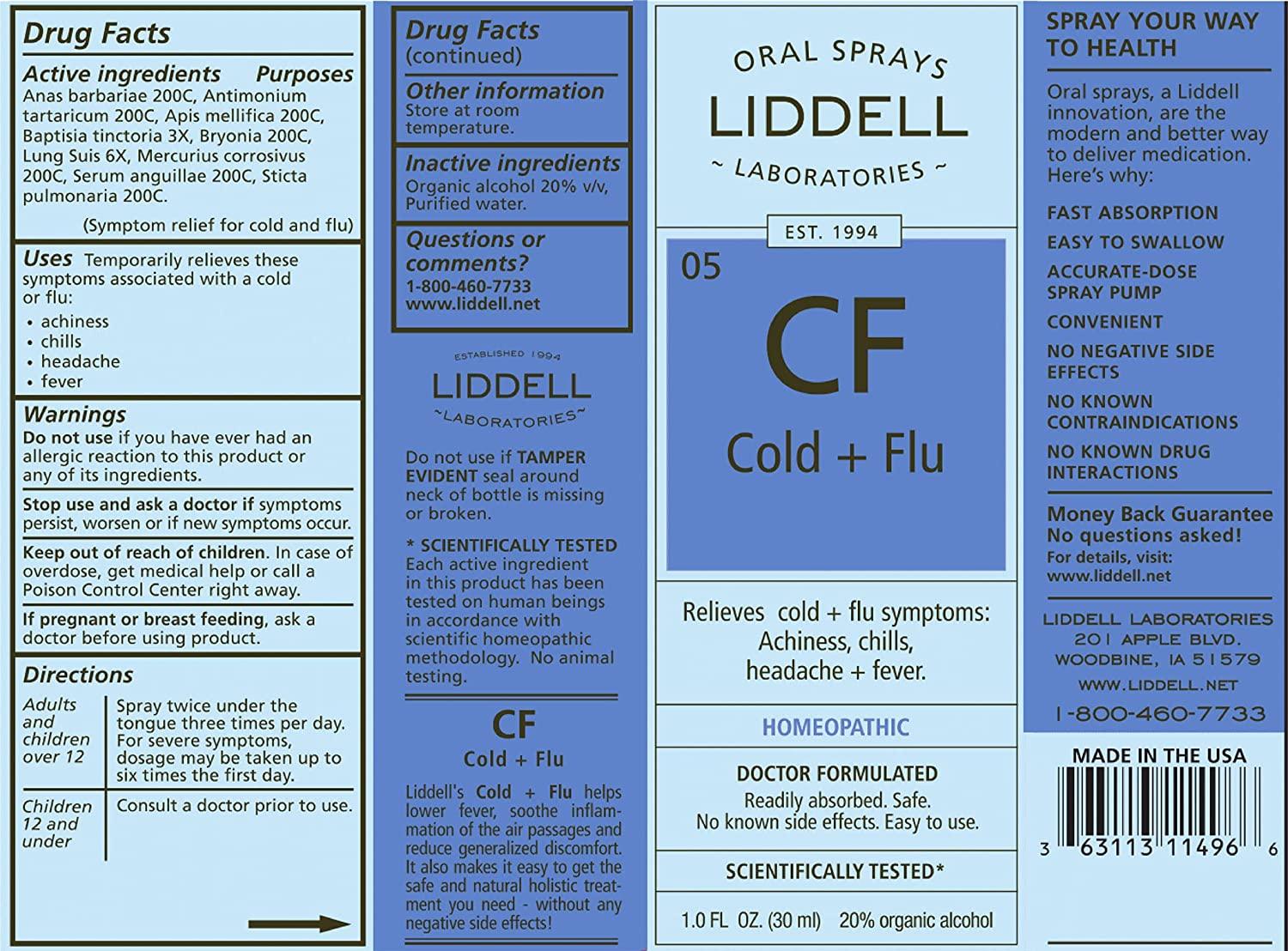 Liddell Homeopathic Cold and Flu Spray - 1 oz Relief for Cough ...