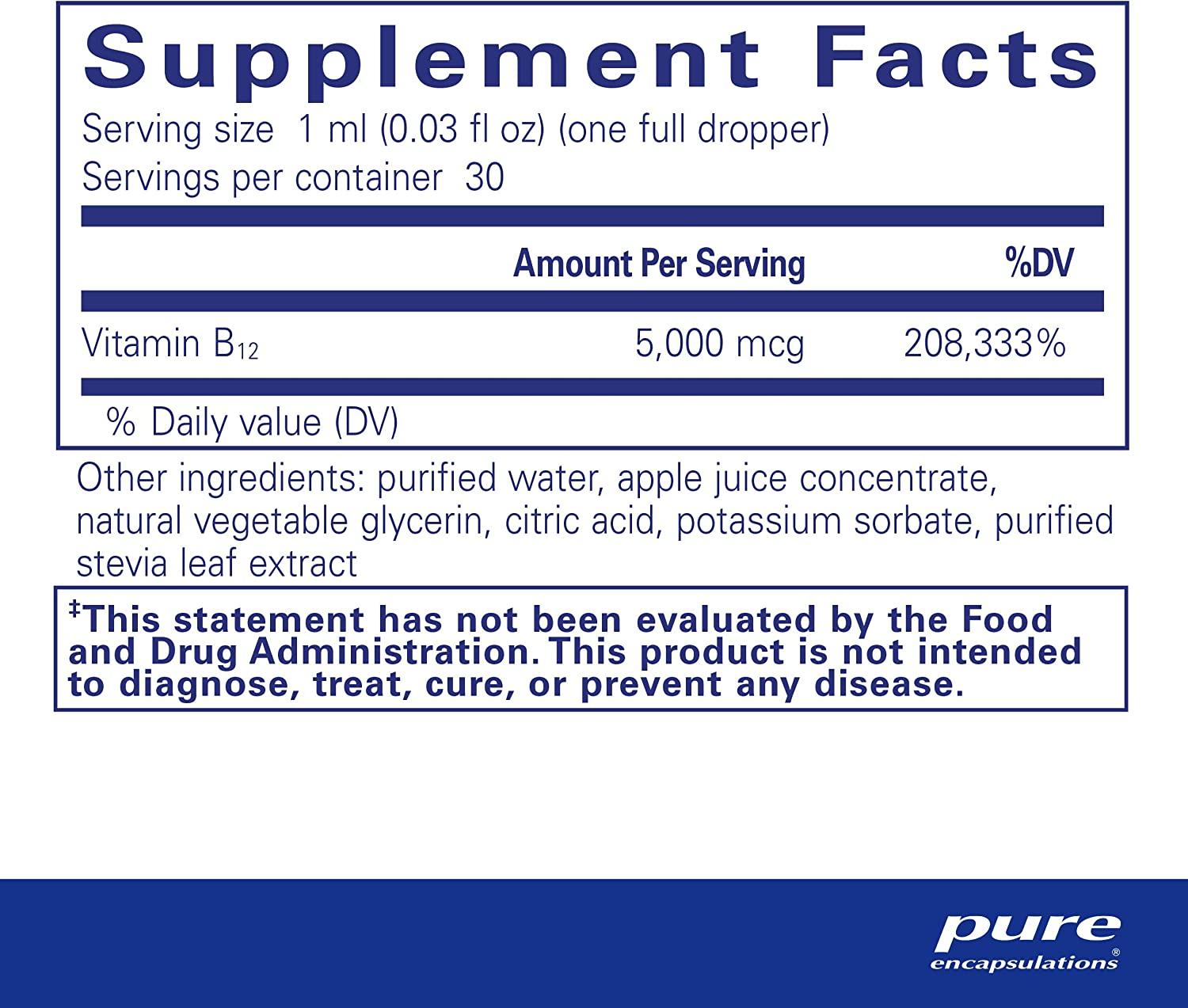 Pure Encapsulations B12 5,000 Liquid | Methylcobalamin Supplement for ...