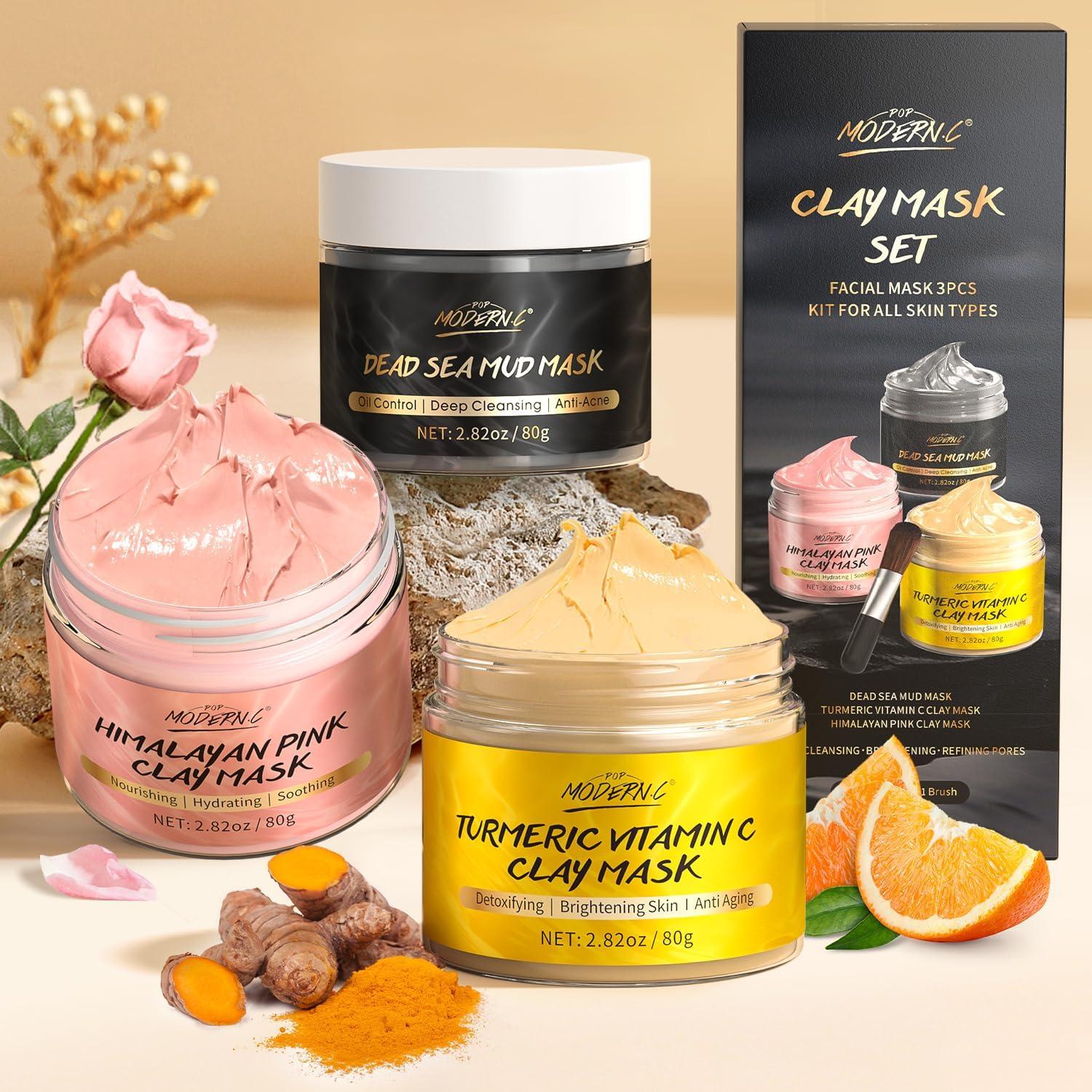 Clay Mask Kit Turmeric Vitamin C Clay Mask Dead Sea Mud Mask Himalayan ...