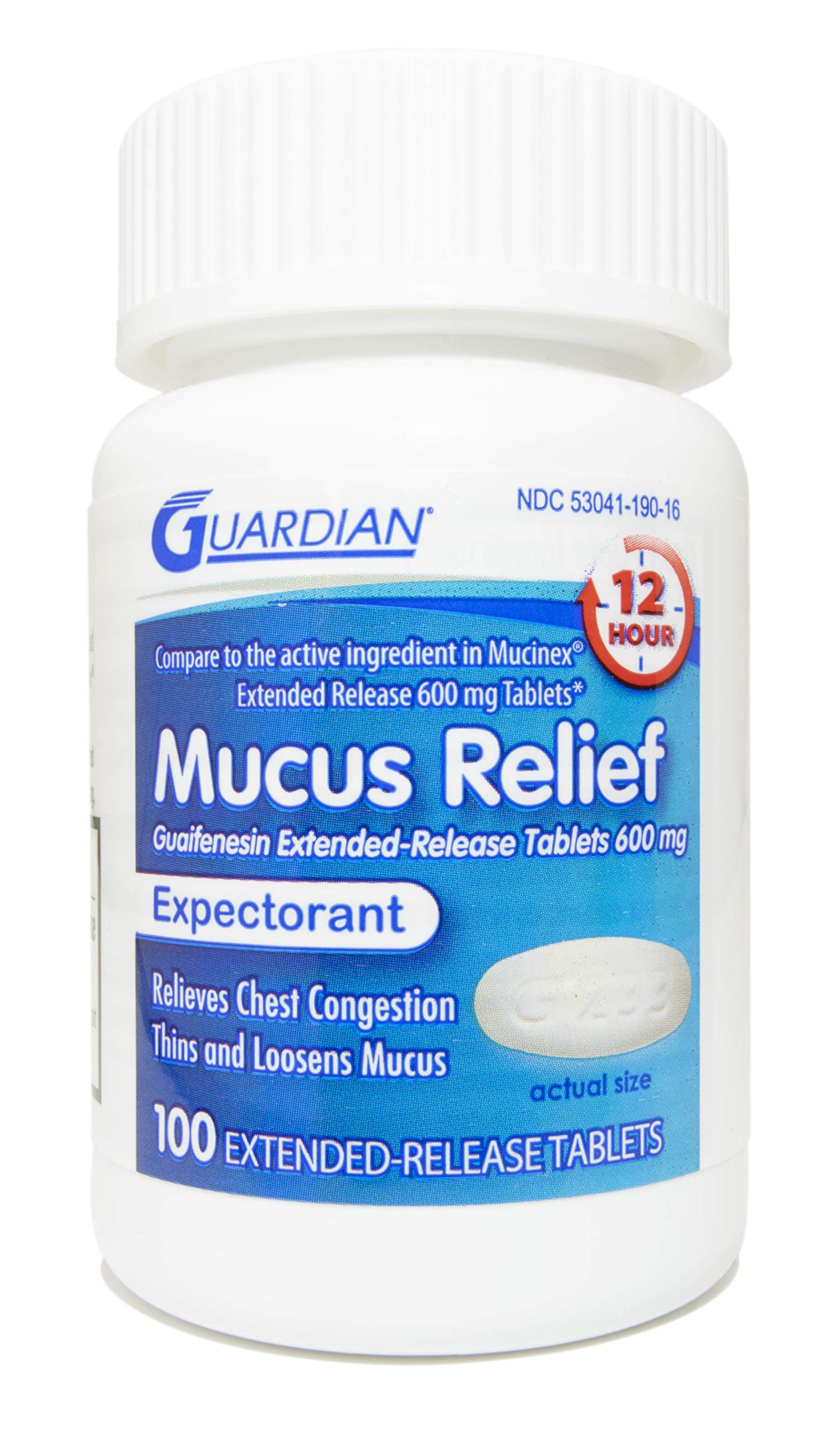 Guardian Mucus Relief 600mg Guaifenesin - 12 Hour Extended Release Chest Congestion Expectorant ...