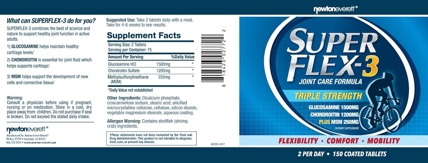 NEWTON EVERETT Superflex 3 - Glucosamine Chondroitin & MSM Supplement ...