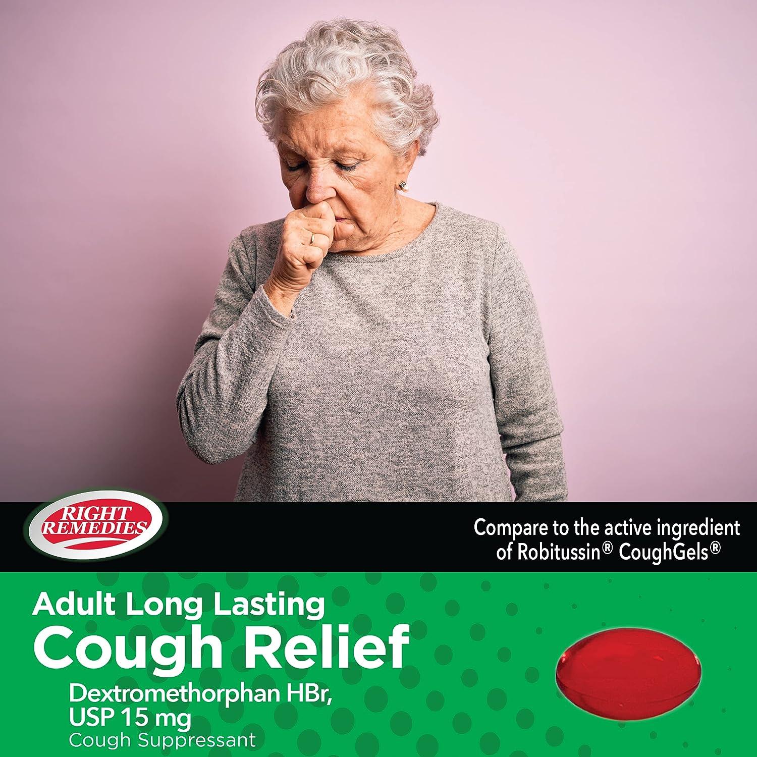 RIGHT REMEDIES 8-Hour Cough Relief Softgels - Dextromethorphan HBr 15mg ...