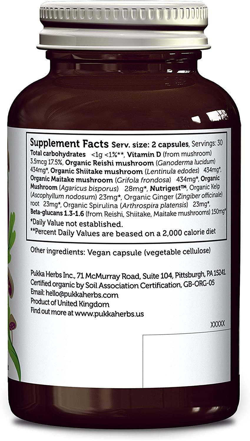 Pukka Organic Mushroom Immune Supplements - 60 Capsules for Enhanced ...