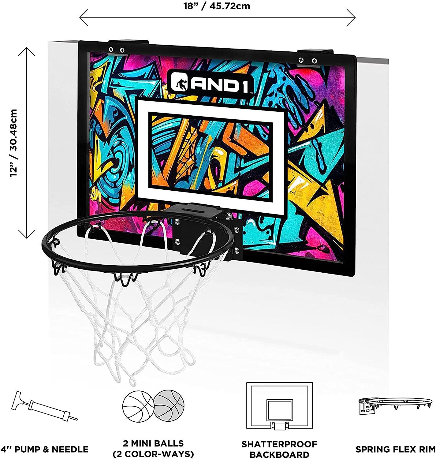 AND1 Over The Door Mini Hoop Set - 18x12 Portable Basketball Hoop with ...