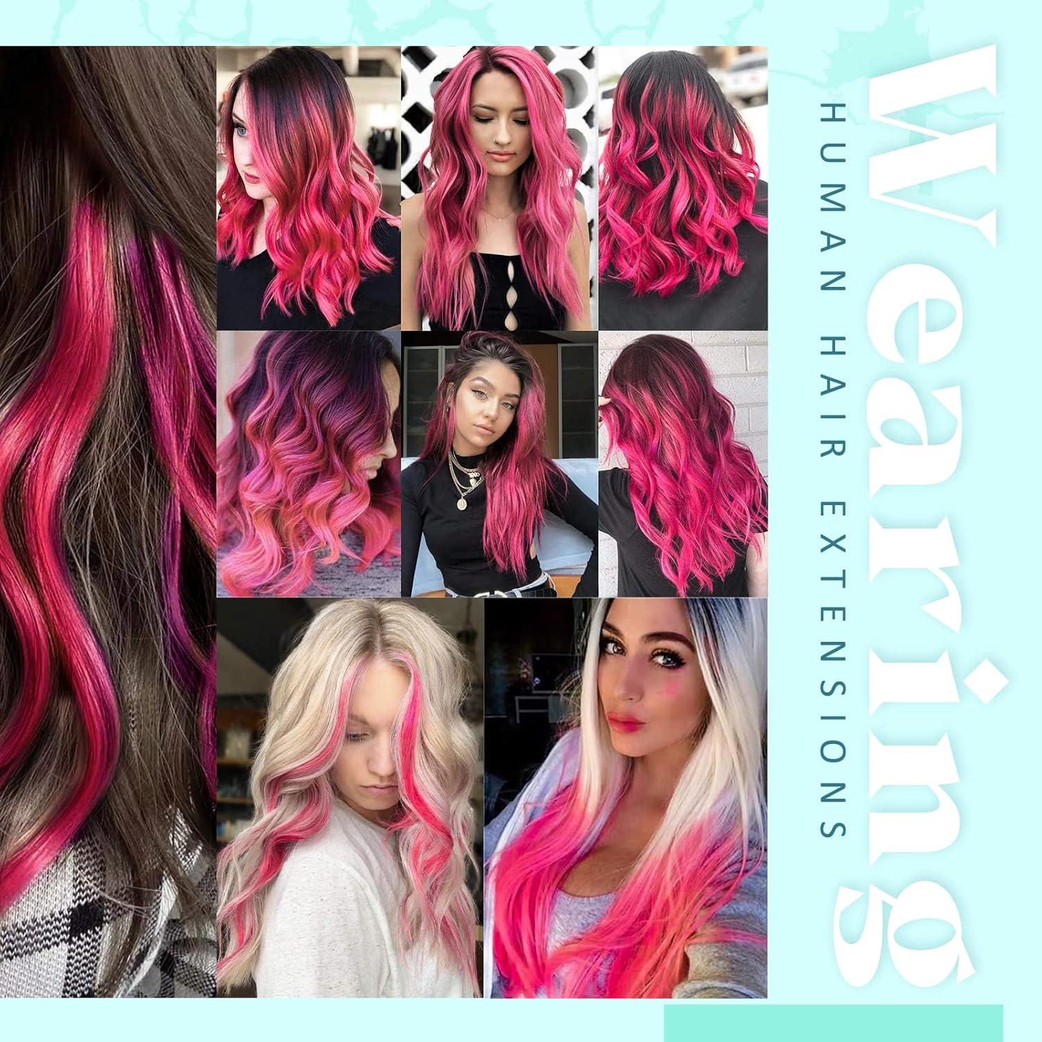 Runature Hot Pink Clip-In Hair Extensions | 45cm Real Human Hair ...