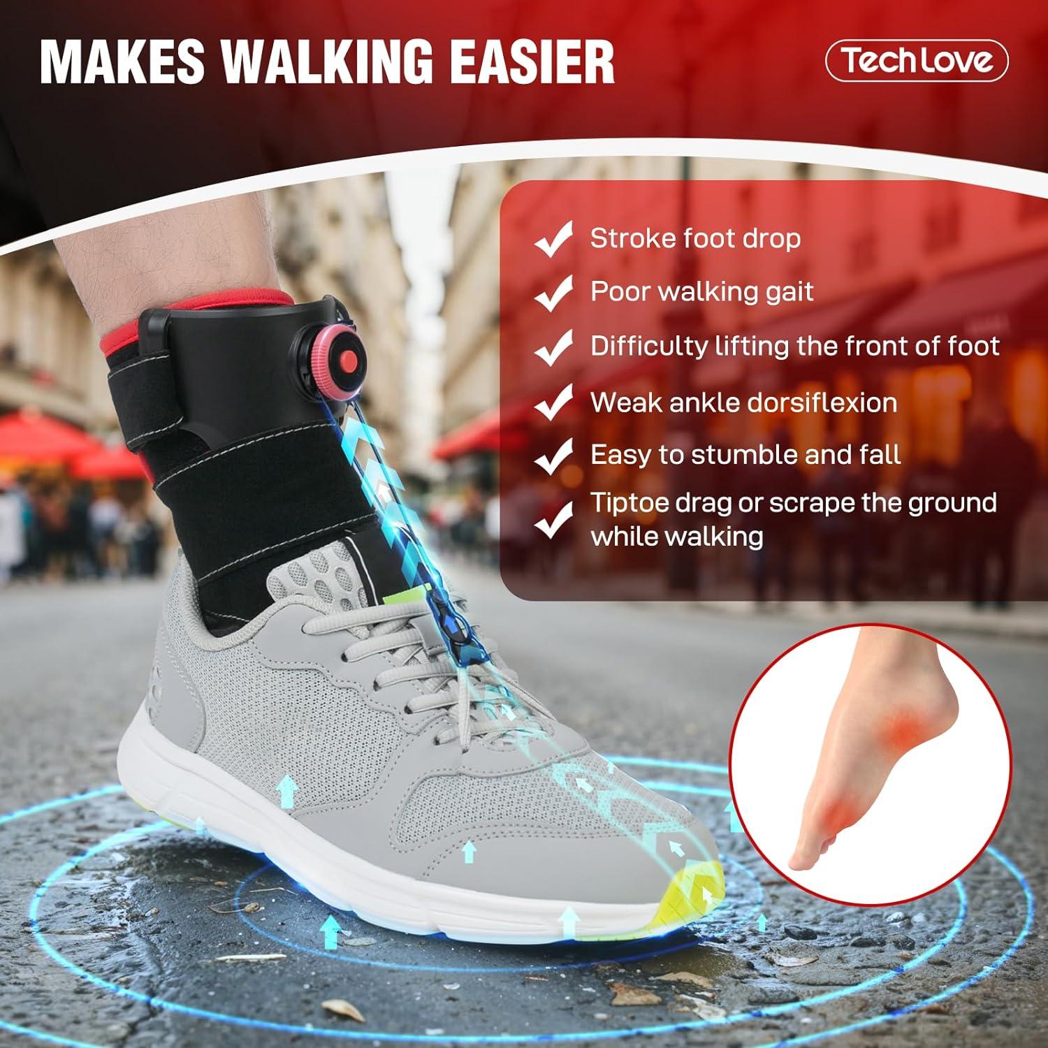 Tech Love AFO Foot Drop Brace | Adjustable Orthosis for ALS MS Stroke ...