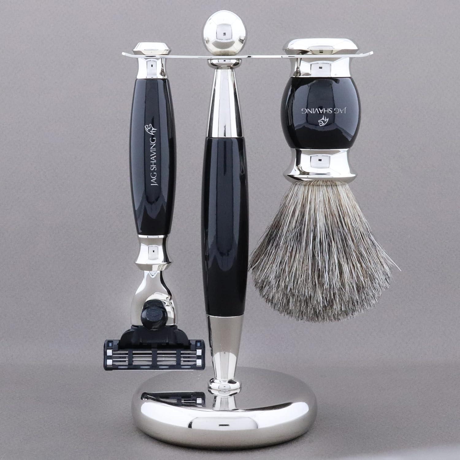 JAG Shaving Razor Set - 3-Part Luxury Gift Set with Brush Blades & Rack ...