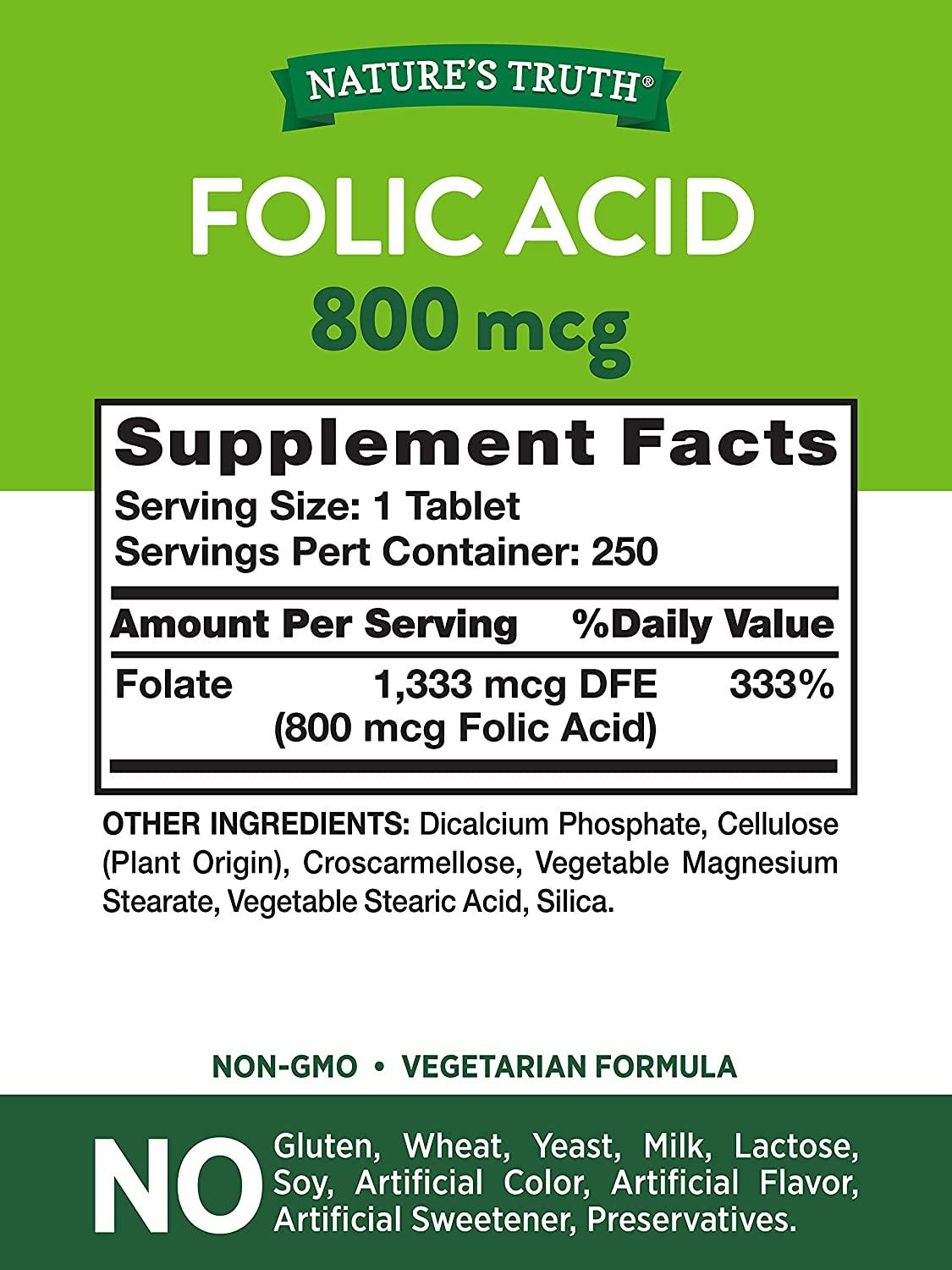Nature's Truth Folic Acid 800mcg Tablets - 250 Count | Buy Now with ...