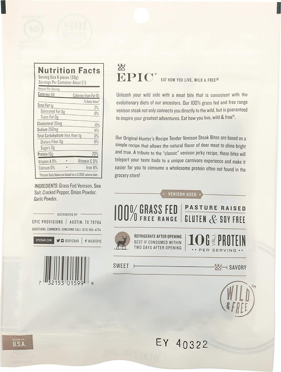 EPIC PROVISIONS Hunter's Recipe Venison Bites - 2.5 OZ | High-Protein ...