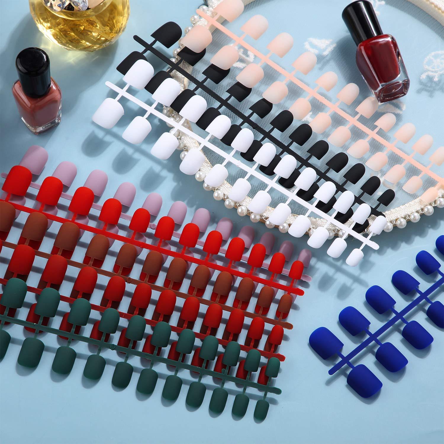216 Piece Square Matte False Nails Set - Colorful Full Cover Coffin ...