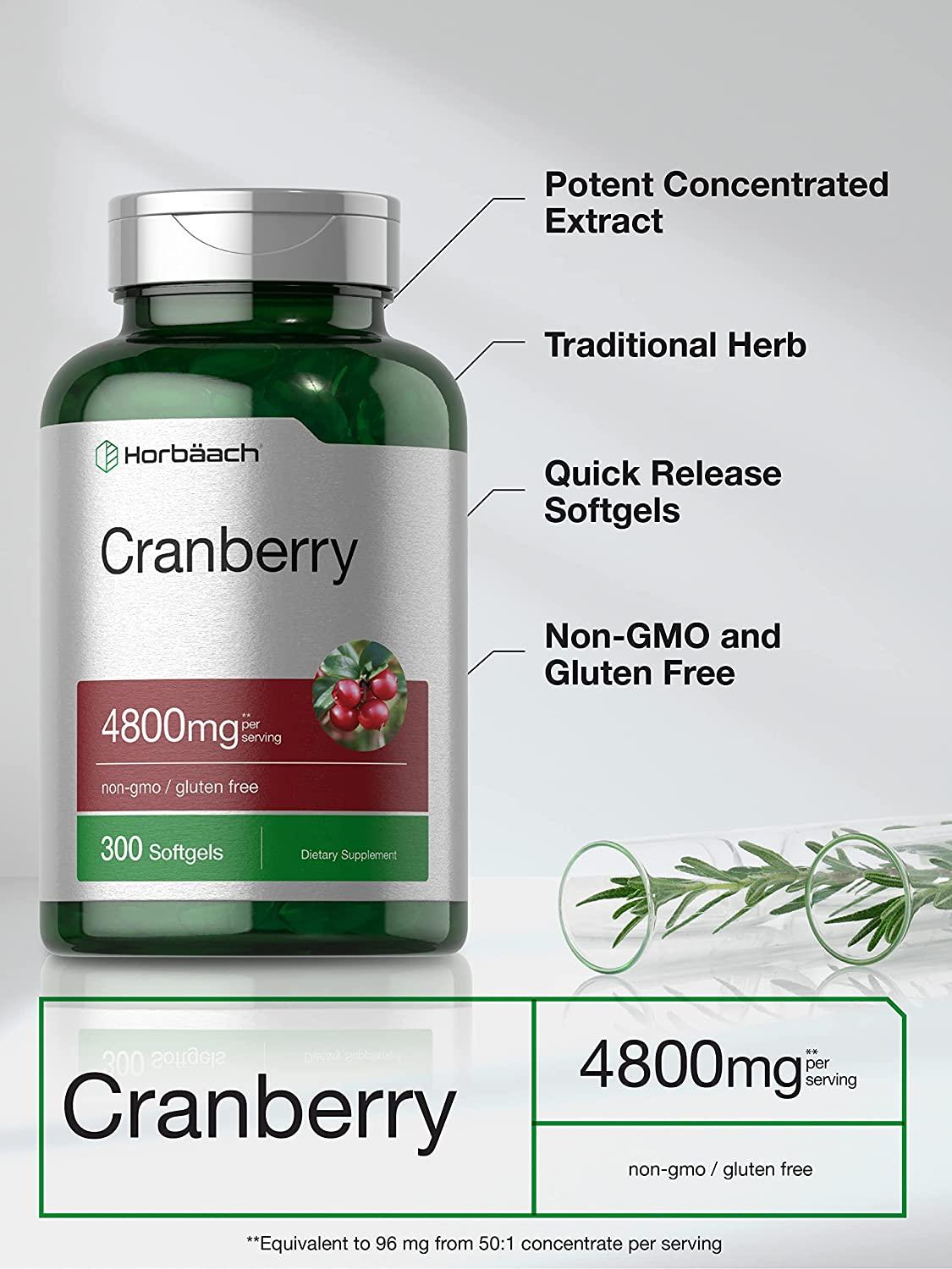 Premium Cranberry Supplement 4800mg | 300 Softgels | Non-GMO & Gluten ...
