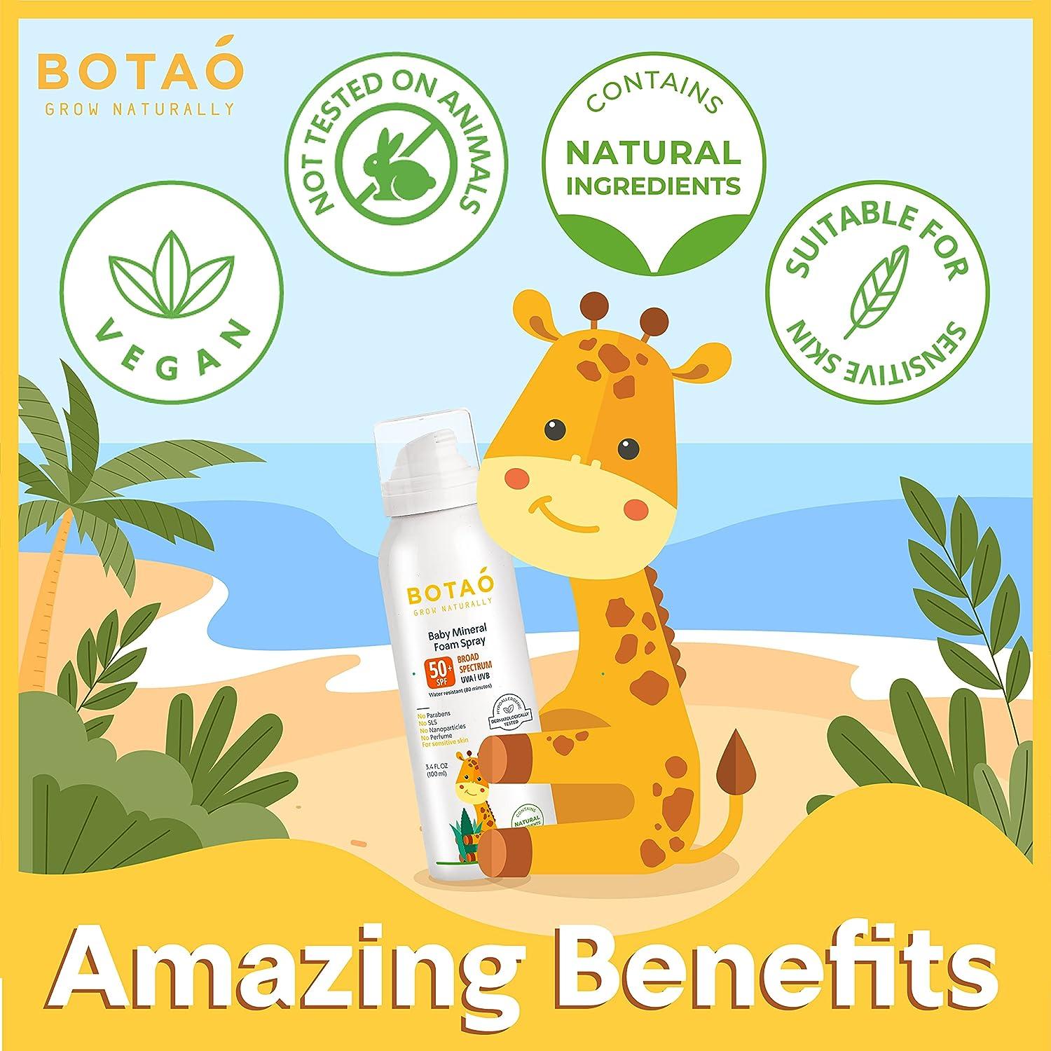 Botao Baby's SPF50 Mineral Sunscreen Foam Spray - 3.4 Oz | Broad ...
