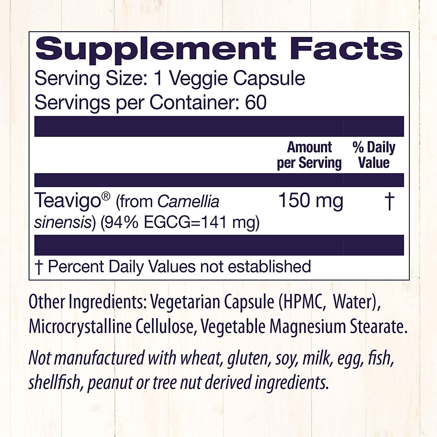 Healthy Origins Teavigo Green Tea 150mg (94% EGCG) - 60 Veggie Caps ...