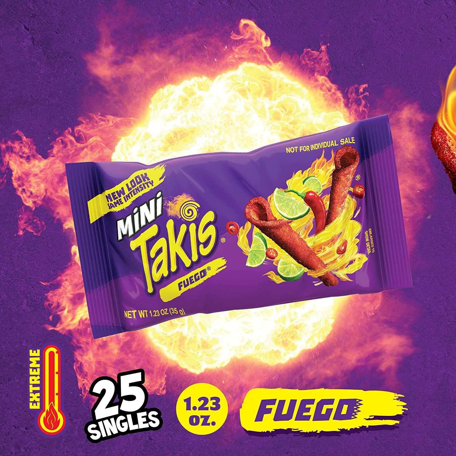 Takis Mini Fuego Rolled Tortilla Chips - 25 Snack Packs | Hot Chili ...