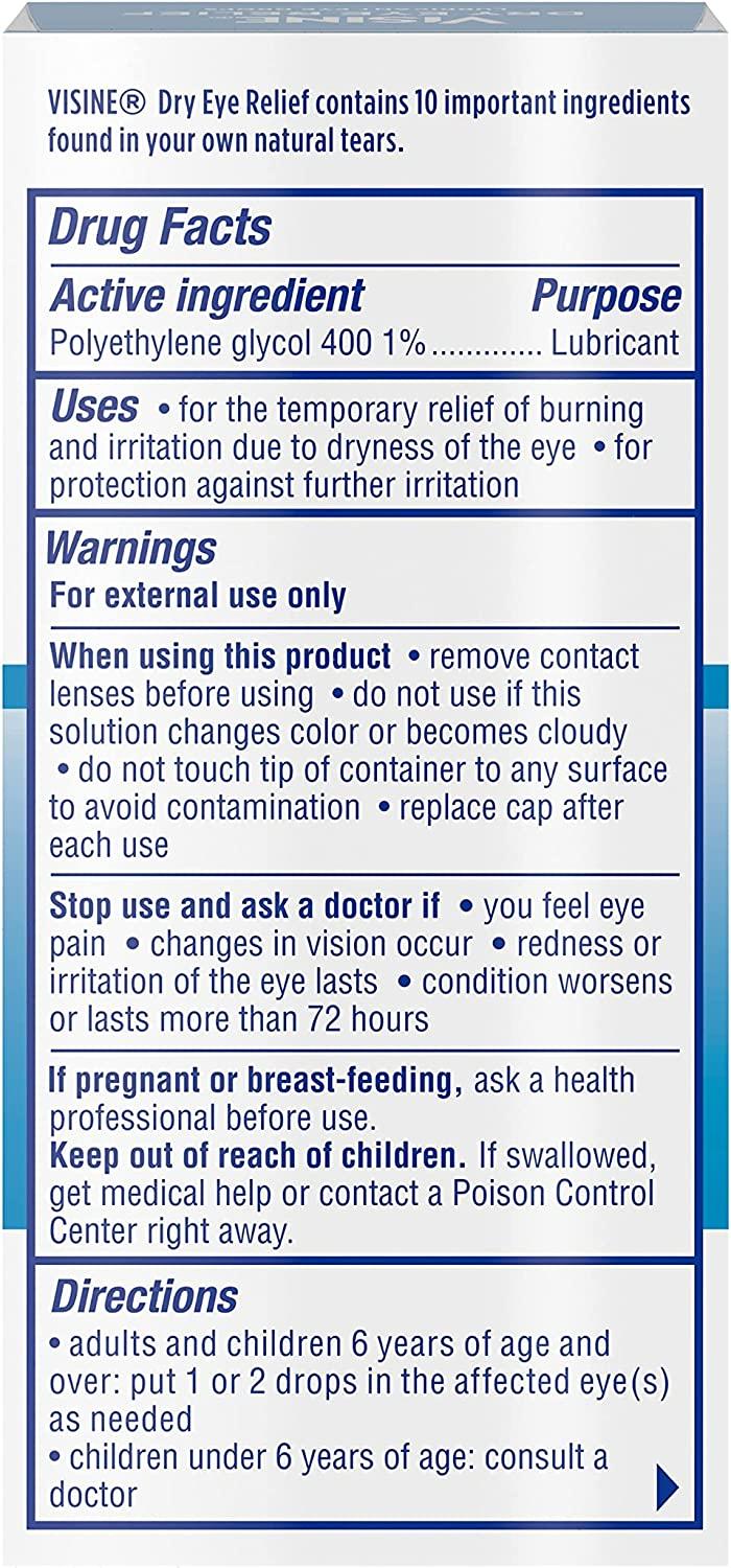 Visine Dry Eye Relief Lubricant Eye Drops | Moisturize & Soothe ...