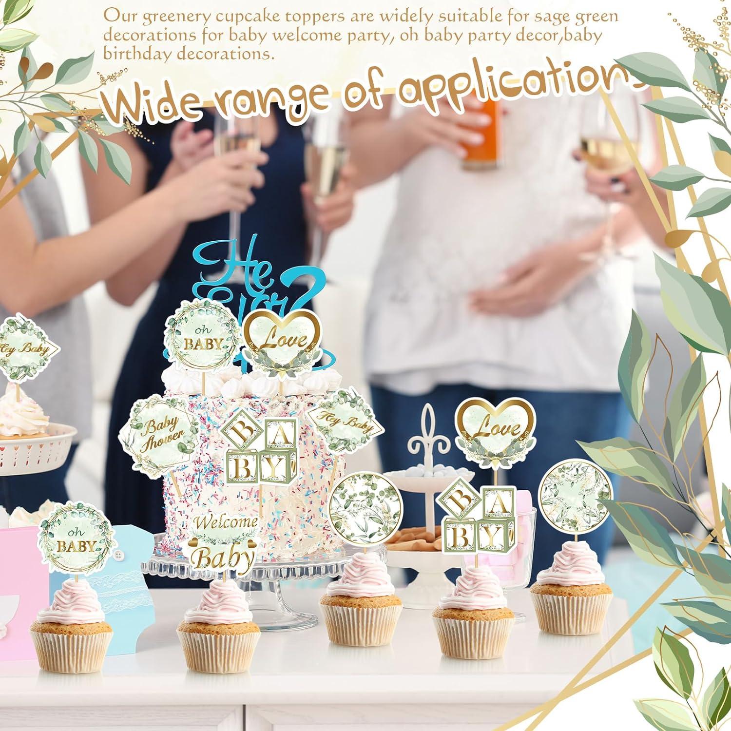 Weecent 48 Pcs Greenery Baby Shower Cupcake toppers Oh Baby Party ...