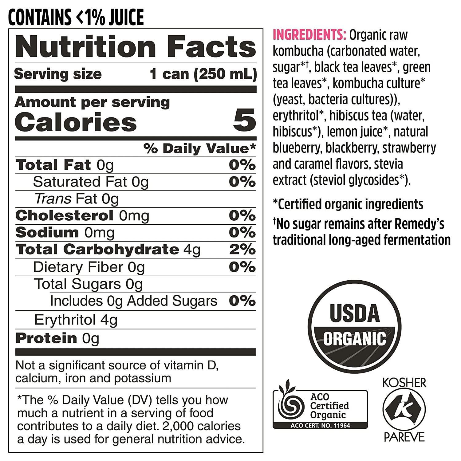 Remedy Organic Sugar-Free Keto Kombucha Tea - Mixed Berry 8.5 Fl Oz (24 ...