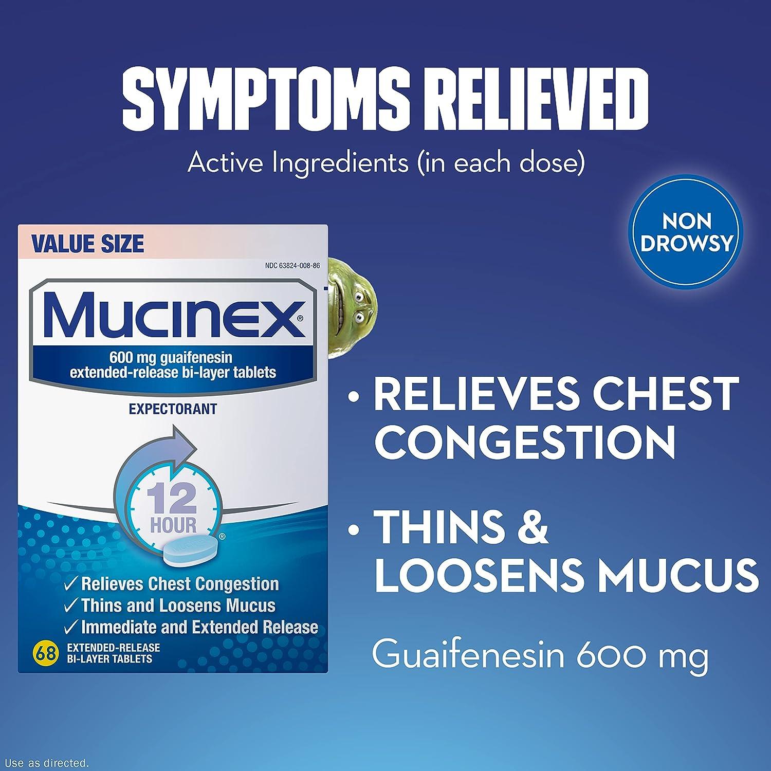 Mucinex 12-Hour Extended Release Tablets - 68ct, 600mg Guaifenesin ...
