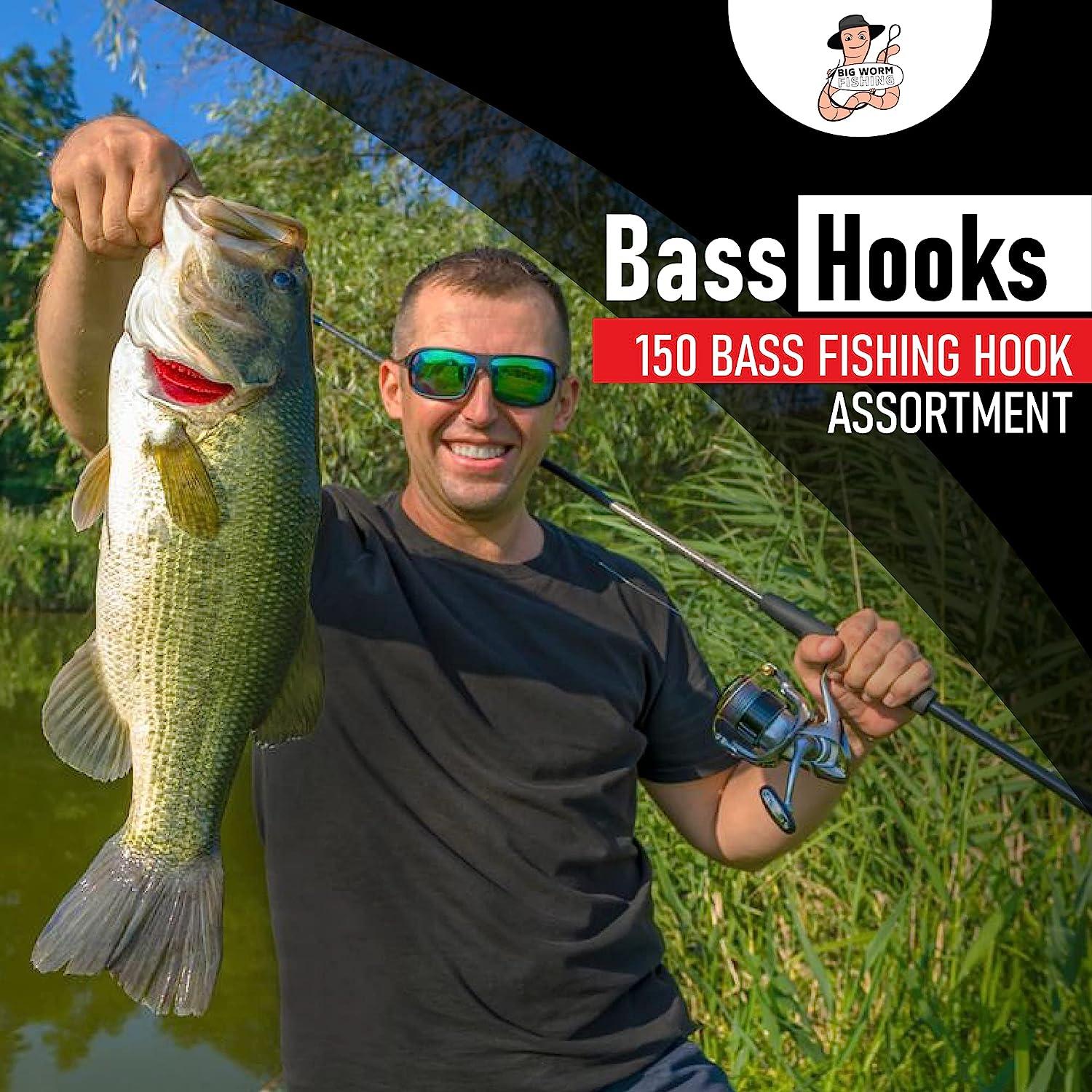 Bass Fishing Hooks Assortment - 150 Offset Hooks for Texas Rig Bass ...