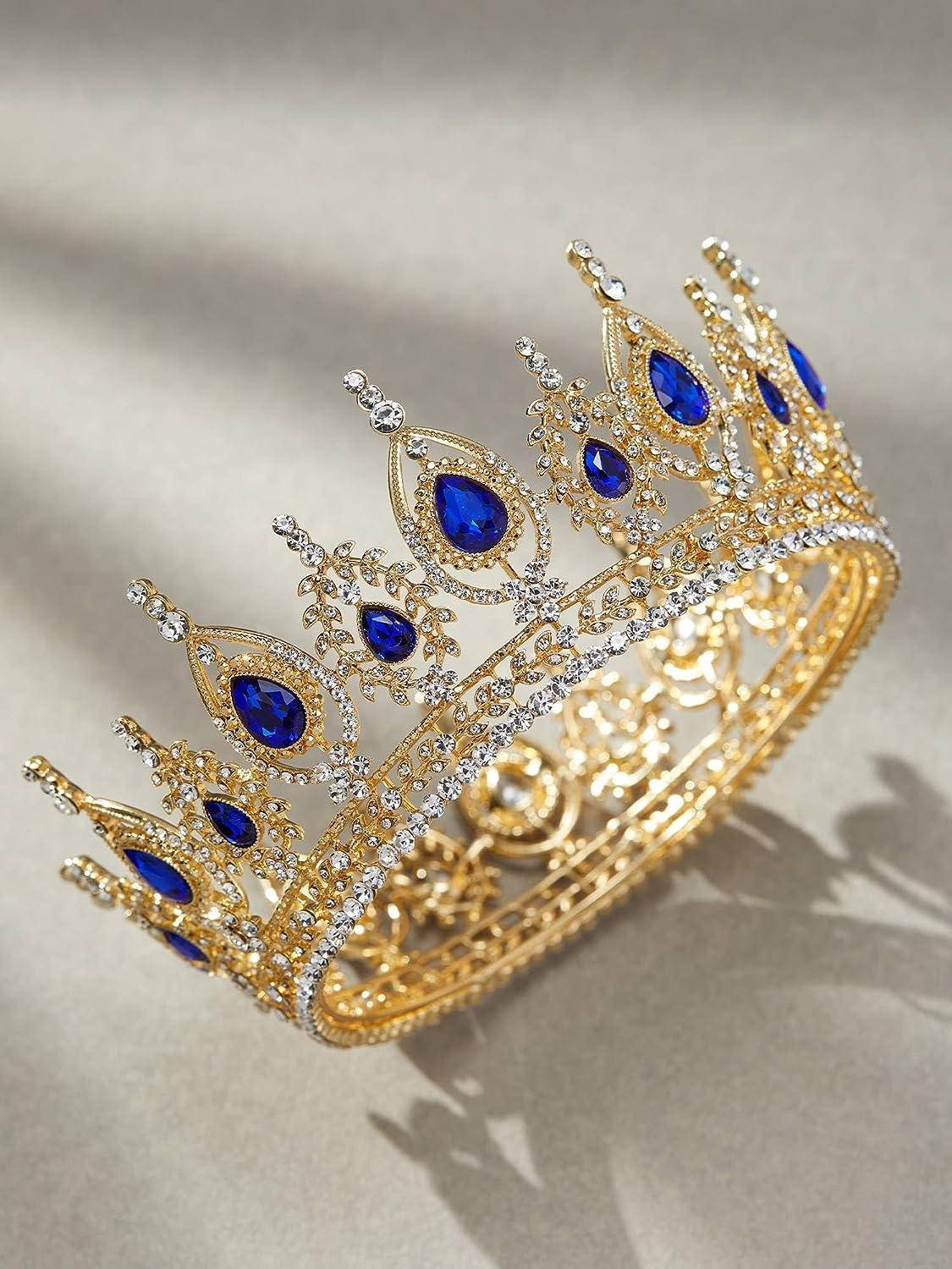 SweetV Royal Blue Queen Crown Wedding Tiara for Bride - Rhinestone ...