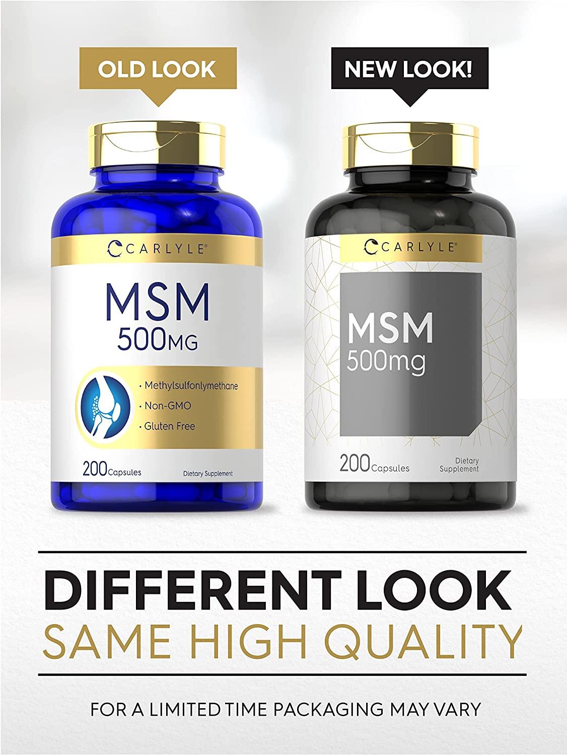 MSM Supplement 500mg - 200 Capsules | Non-GMO & Gluten Free ...