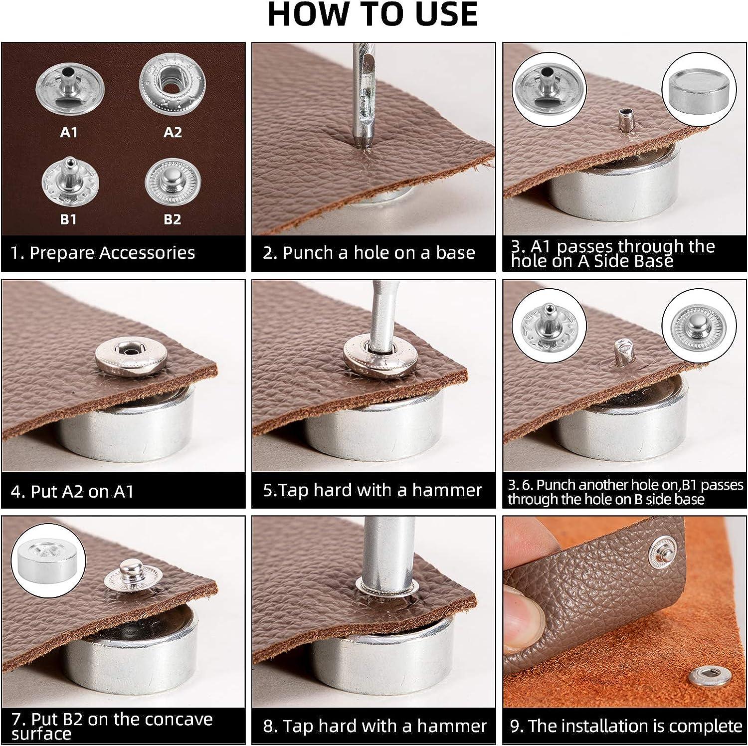 Toututu 120 Sets 12.5mm Leather Snap Fasteners Kit with Setting Tools ...