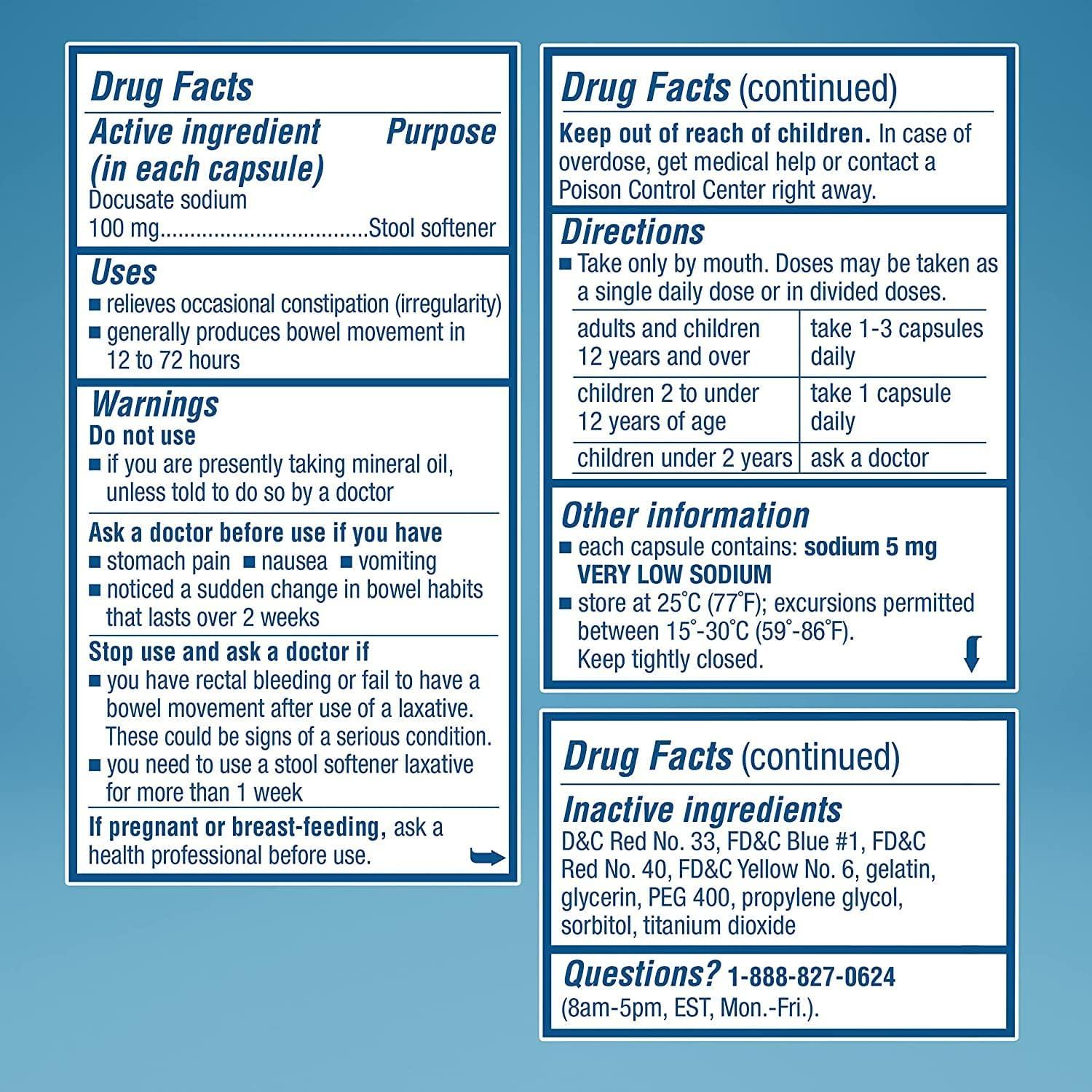 Colace Stool Softener Capsules 100mg - 60 Count Bottle