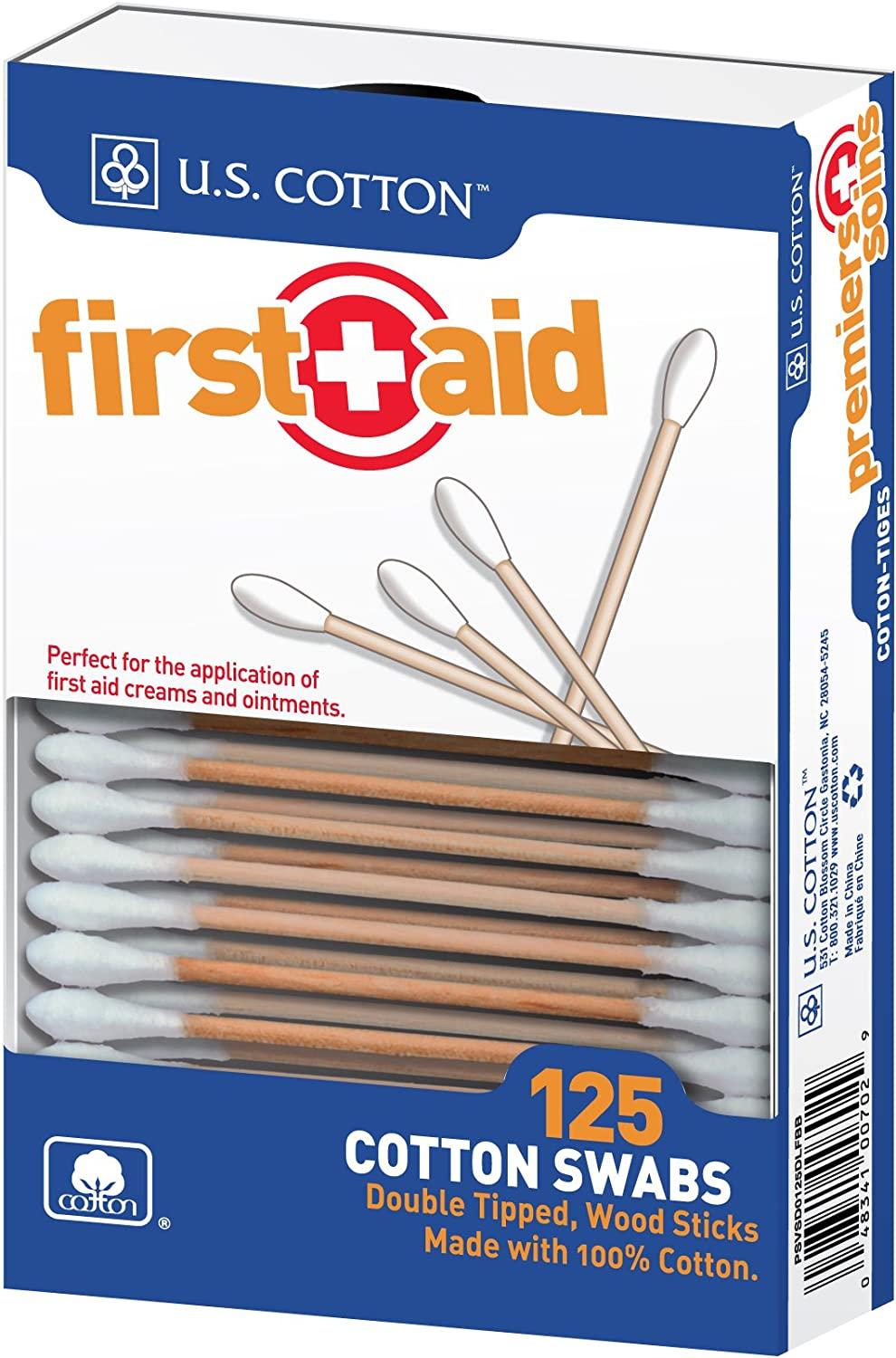 U.S. Cotton 100% Cotton Swabs with Wood Stick - 125 Count Boxes (Pack ...