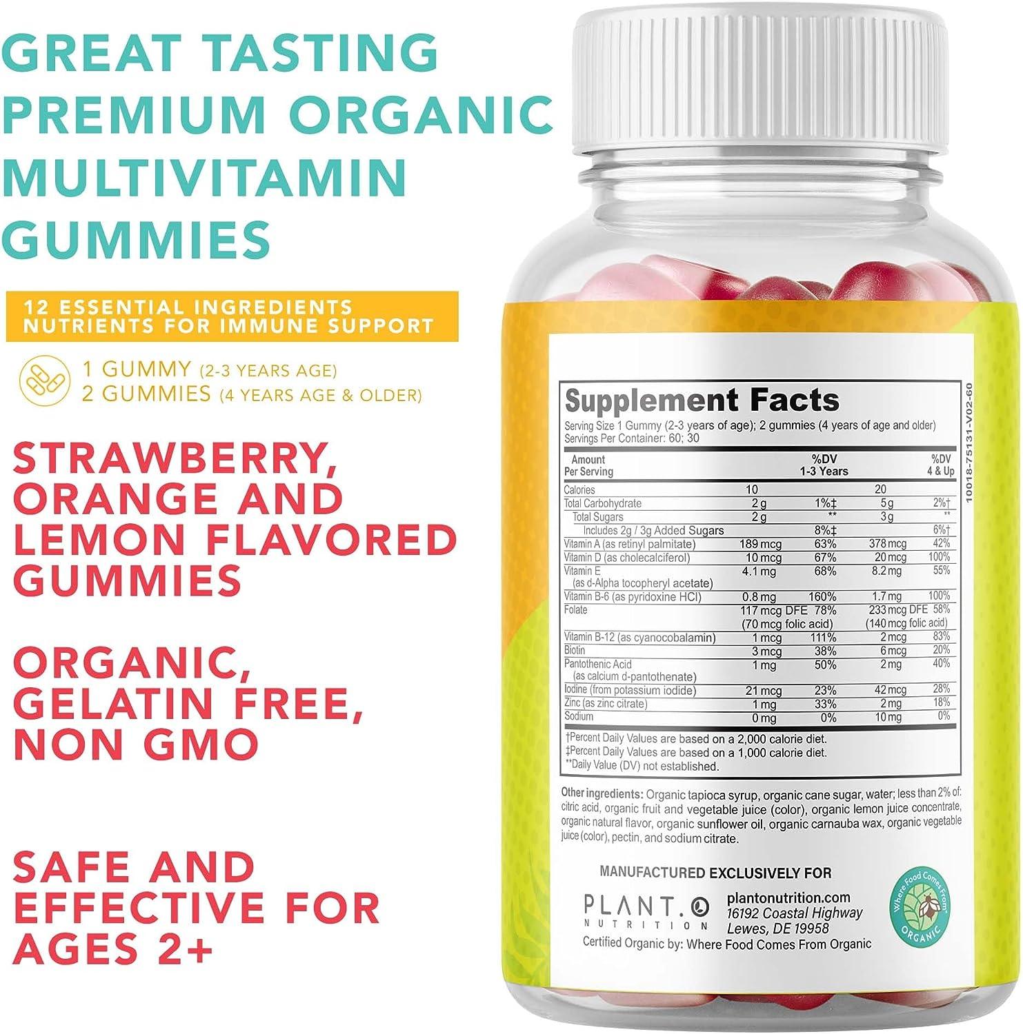 PLANT.O NUTRITION Organic Kids Multivitamin Gummies - USDA Certified ...