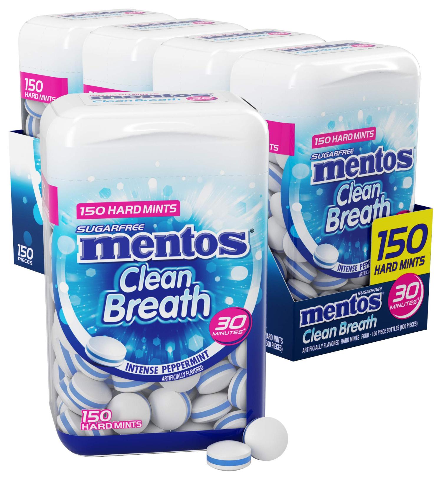 Mentos Clean Breath Sugarfree Hard Mint 150pc Intense Peppermint - Pack ...