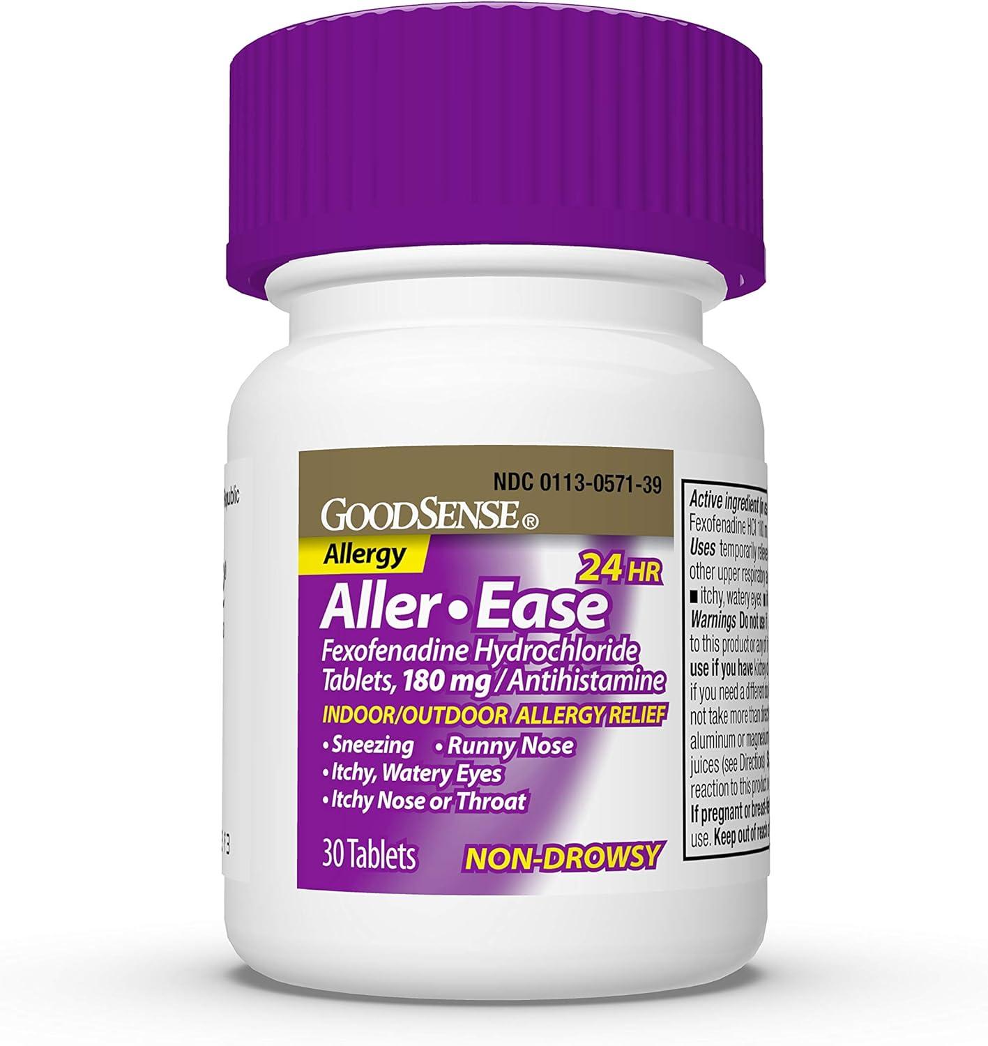 GoodSense Aller-Ease Fexofenadine 180mg Tablets - 30 Count Pack - Non-Drowsy 24-Hour Relief for ...