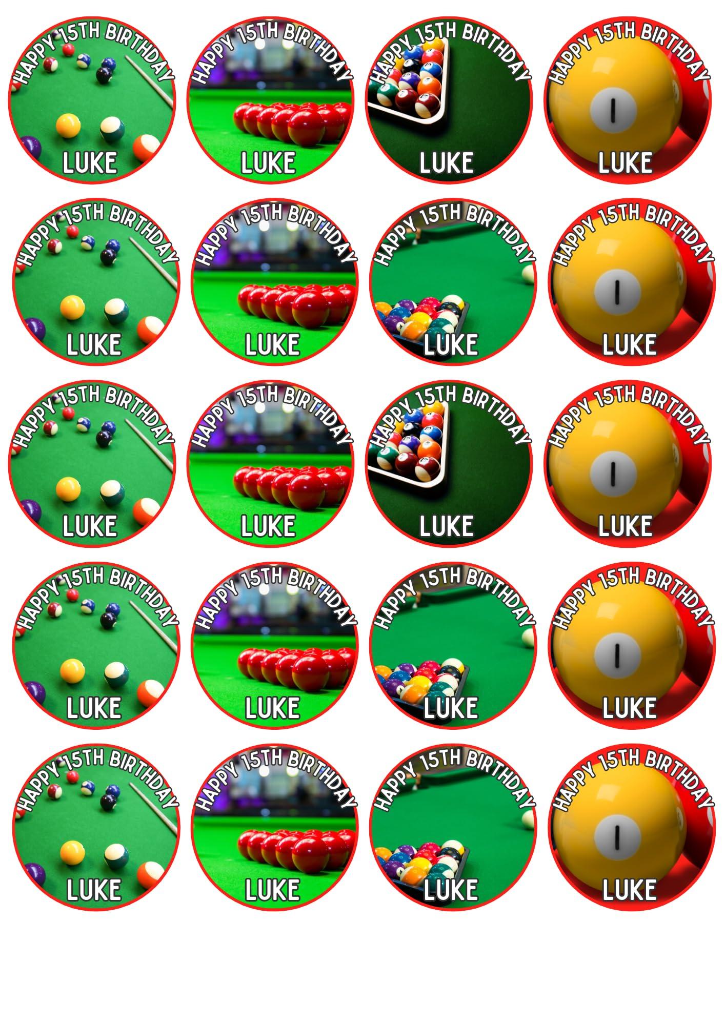 edible 20 x Snooker theme cupcake toppers UNCUT BIRTHDAY/ (icing paper ...