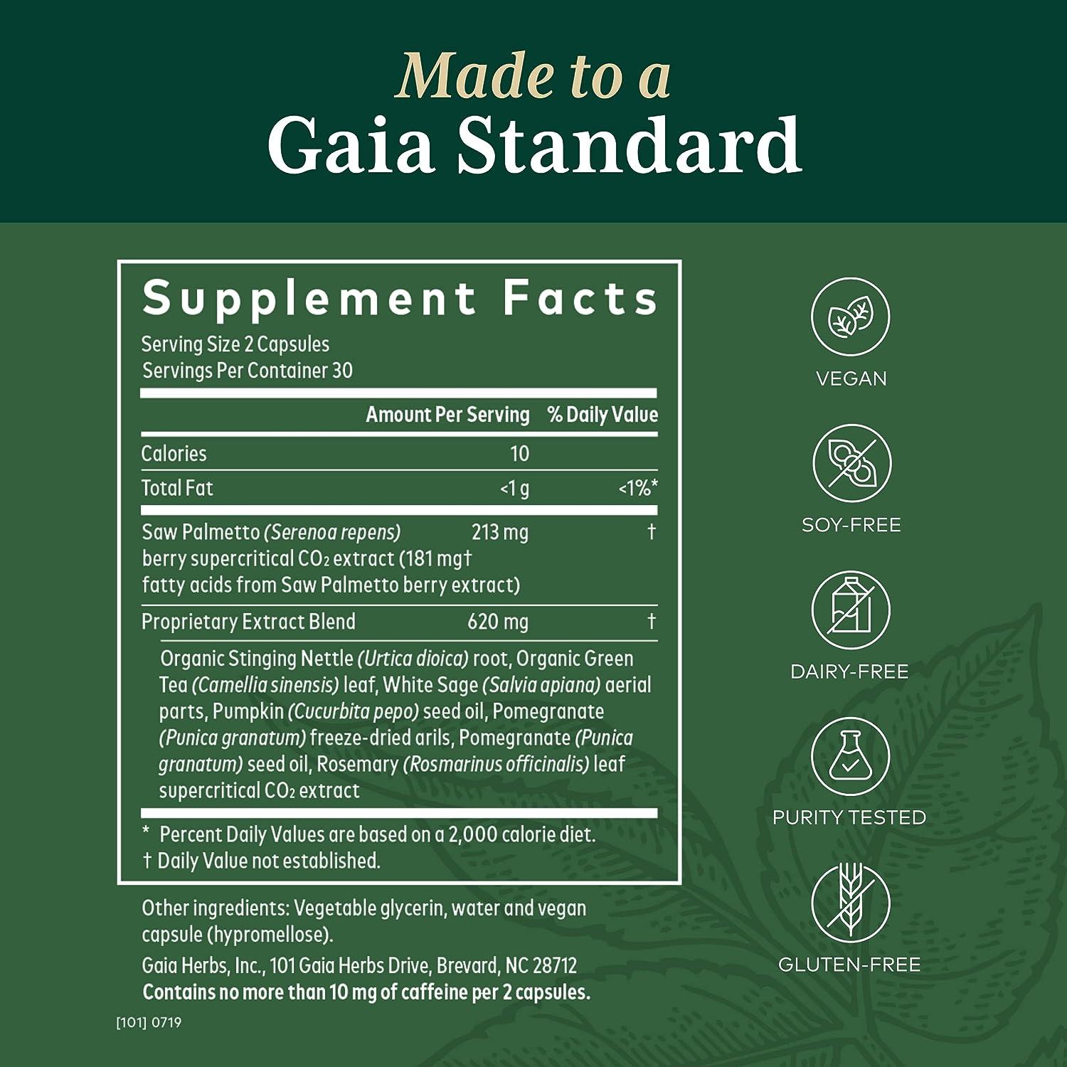 Gaia Pro Prostate Formula - Saw Palmetto, Nettle & Green Tea Blend - 60 Vegan Capsules | Buy Now ...