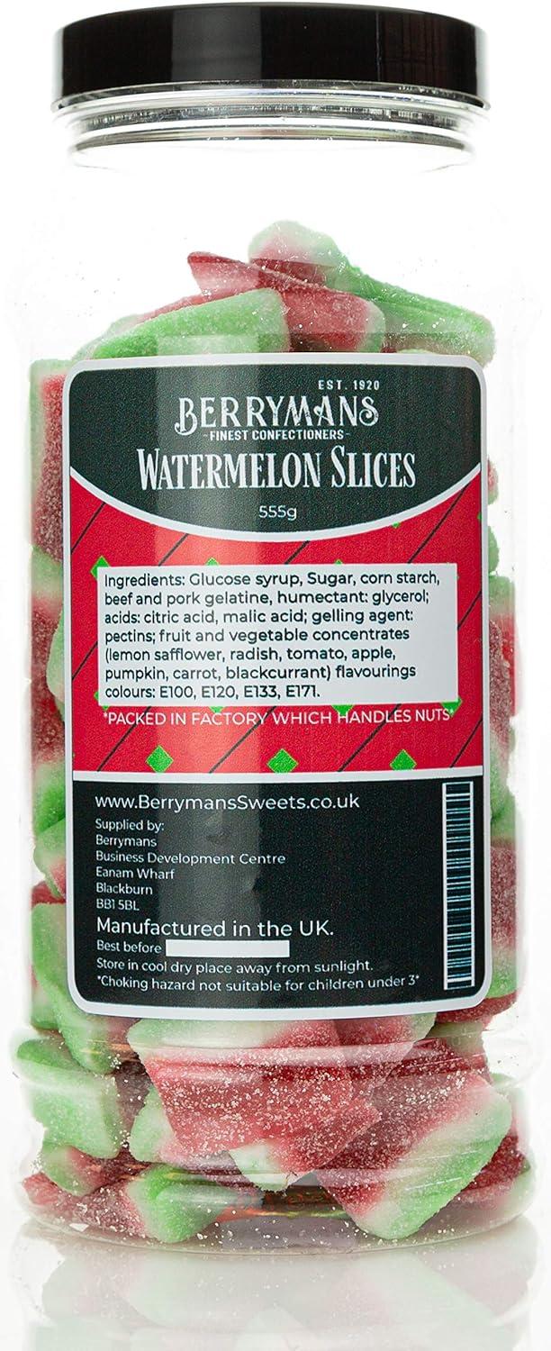 Watermelon Slices Retro Fizzy Jelly Gummies in Gift Jar - Berrymans ...