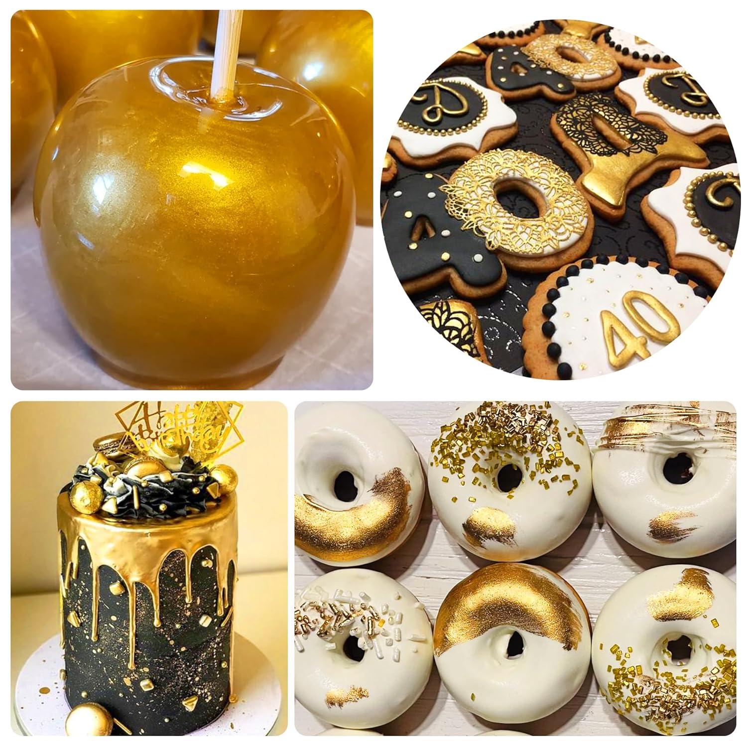 Liquid Edible Glitter 60ml - Metallic Gold Food Coloring for Cakes ...