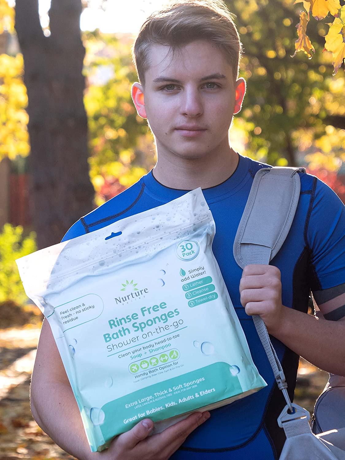 Rinse Free Sponge Bath Wipes 90-Pack | Extra Large No Rinse Body Wipes ...