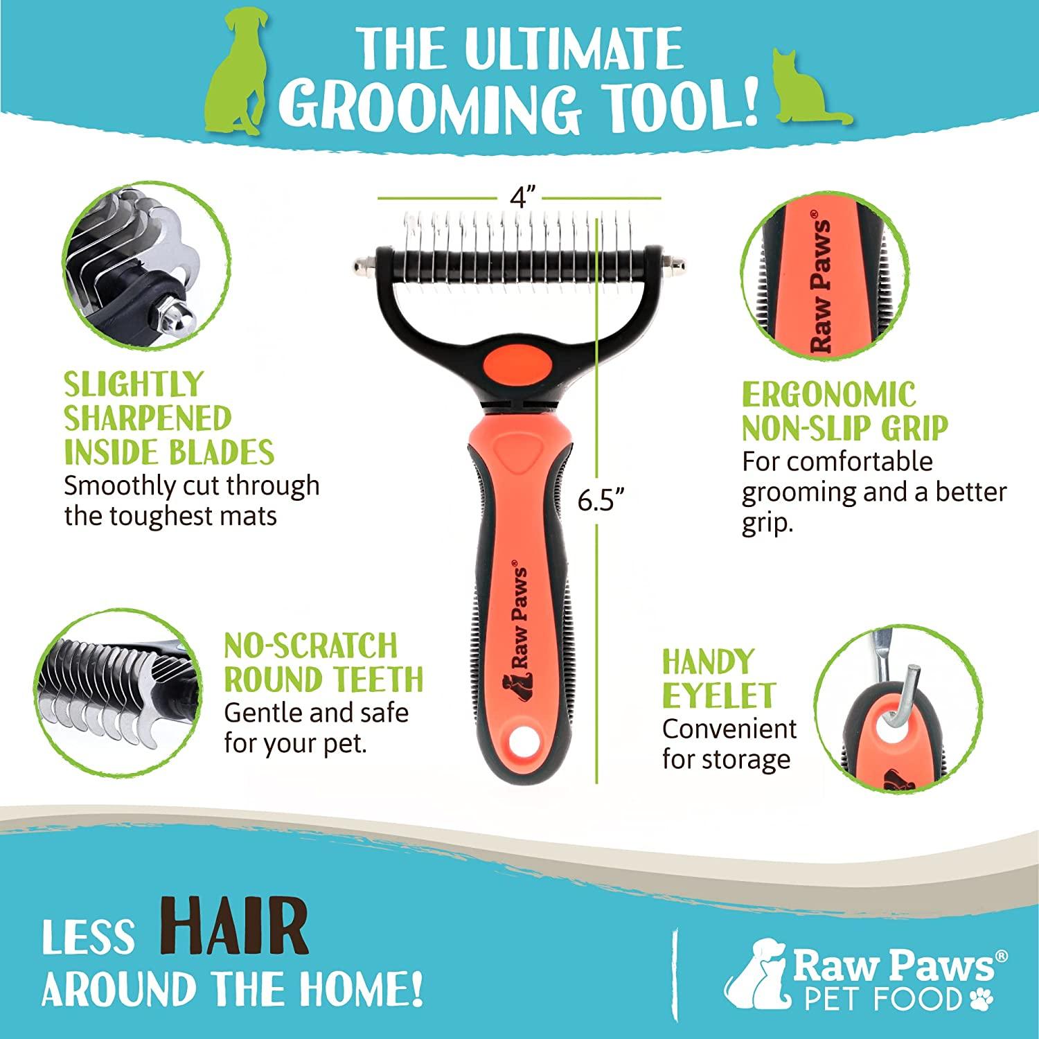 Raw Paws 2-Side Undercoat Rake for Dogs & Cats - Dematting & Shedding ...