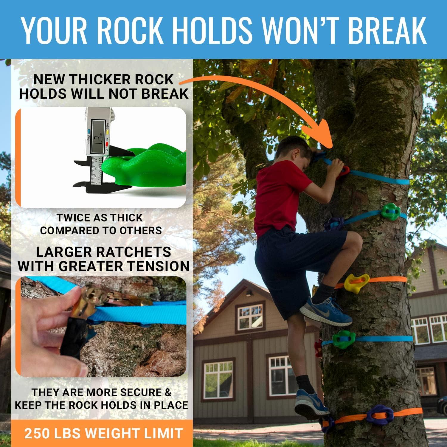 Hyponix Ninja Tree Climbing Kit - 16 Rock Climbing Holds & 8 Ratchets ...