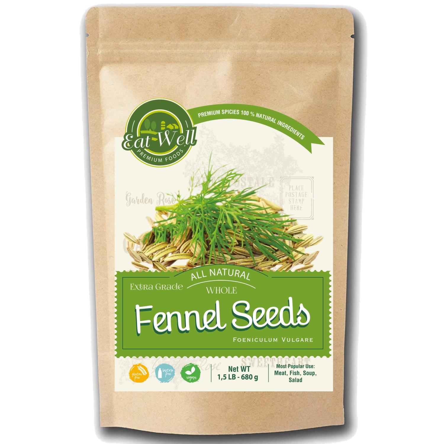 Eat Well Premium Foods Fennel Seeds 1.5 lb (24 oz) - Bulk Whole Seed ...