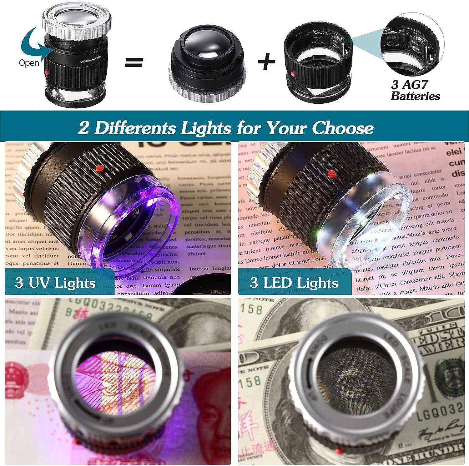 30X LED Lighted UV Loupe Magnifier | Adjustable Focal Length | Foldable ...